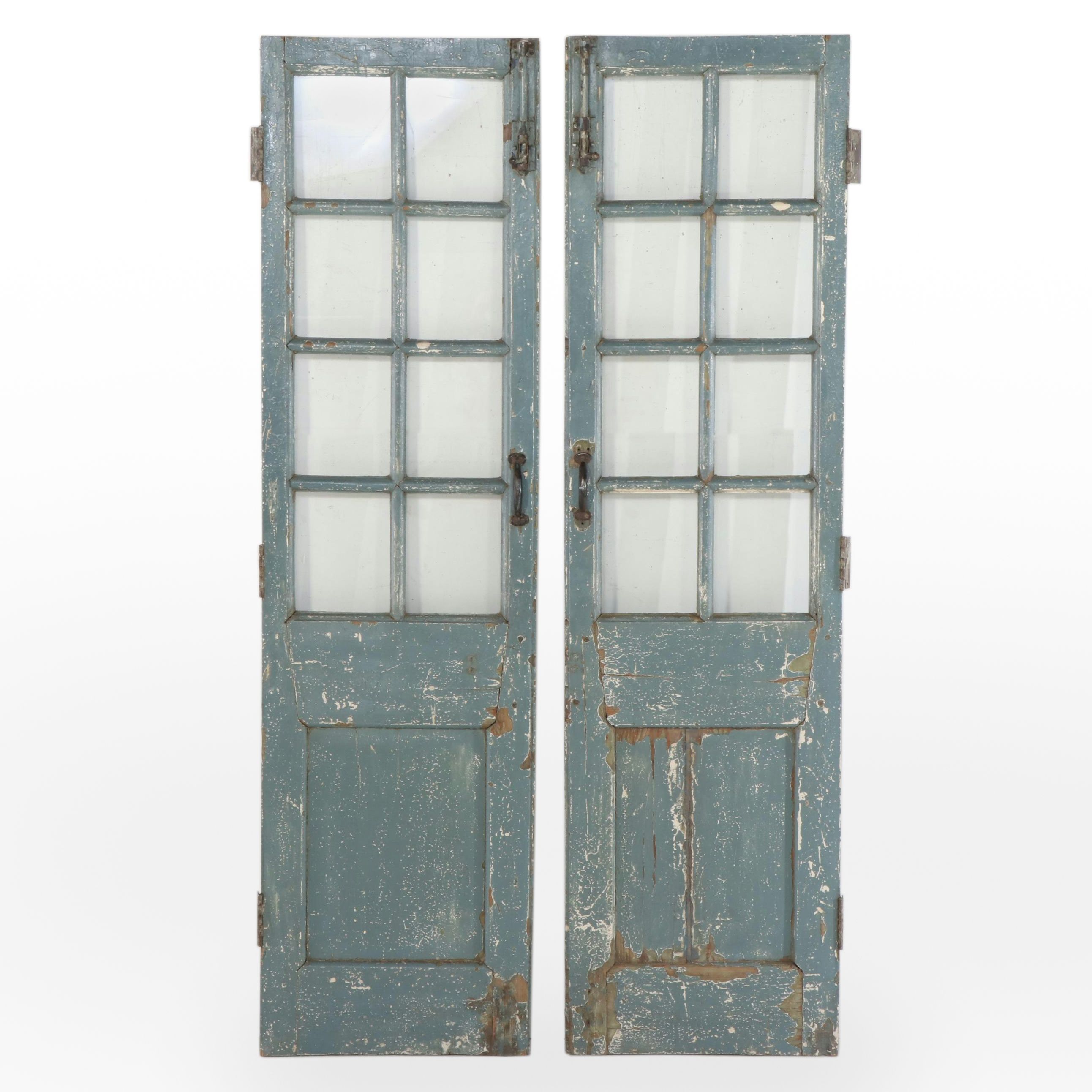 Glass-Paned Blue Painted Wood French Doors | EBTH