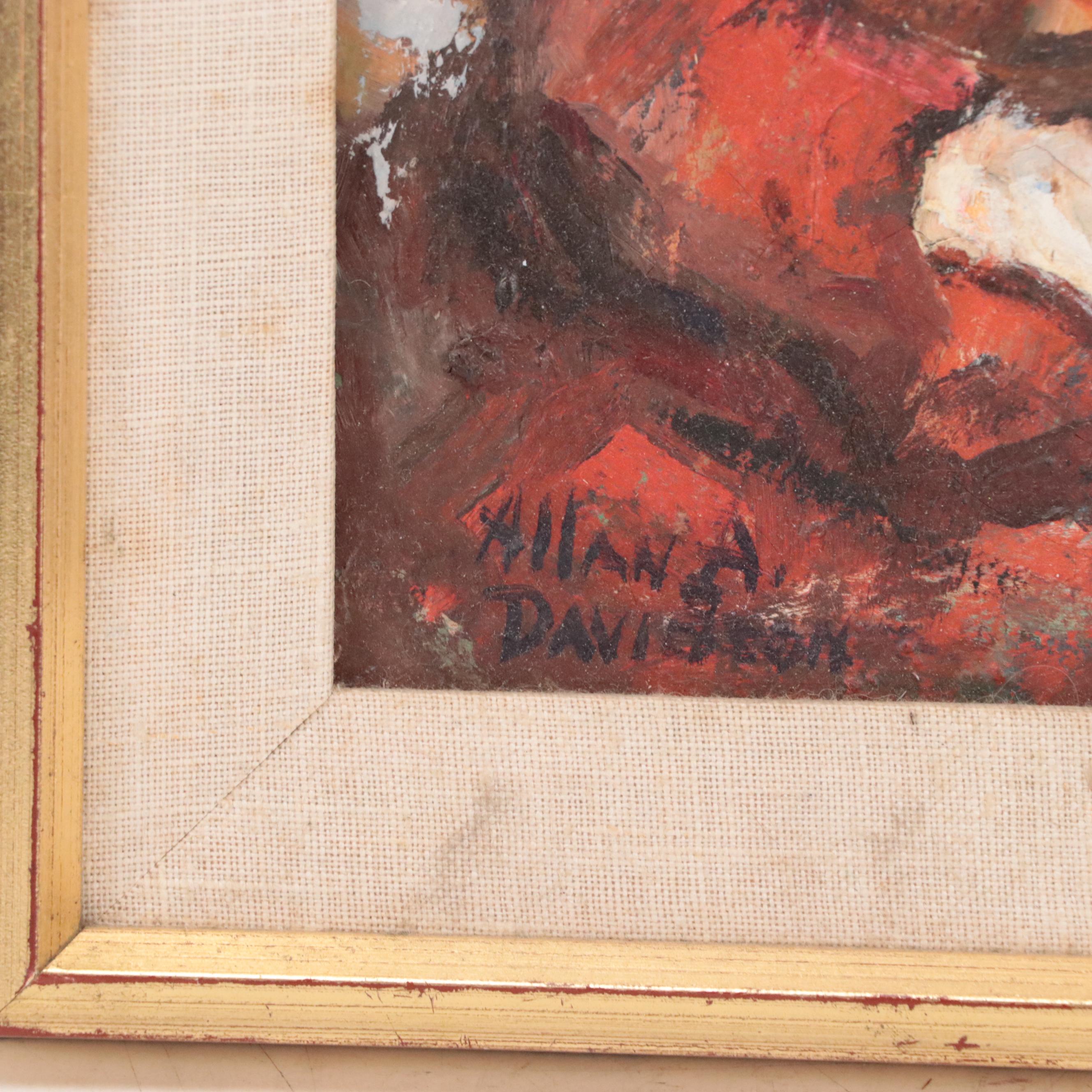 Allan Davidson Oil Painting Portrait of Woman With Hat and Teacup | EBTH