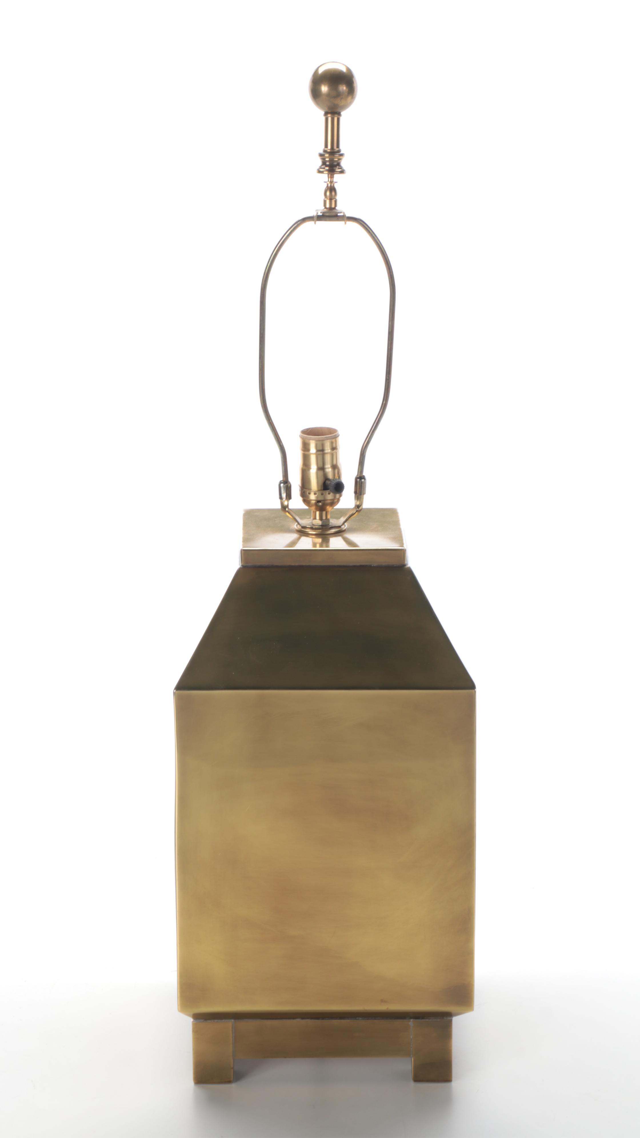 Cube Shape Brass Table Lamp with Fabric Lampshade | EBTH
