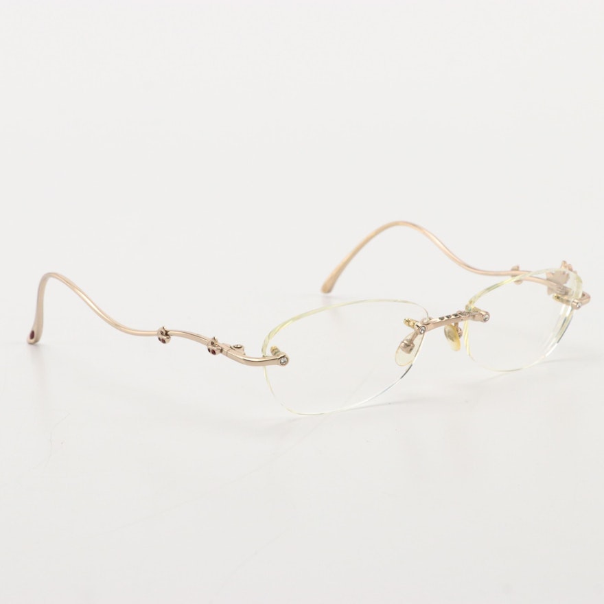 Judith Leiber Embellished Titanium Rectangular Eyeglasses In Cases Ebth