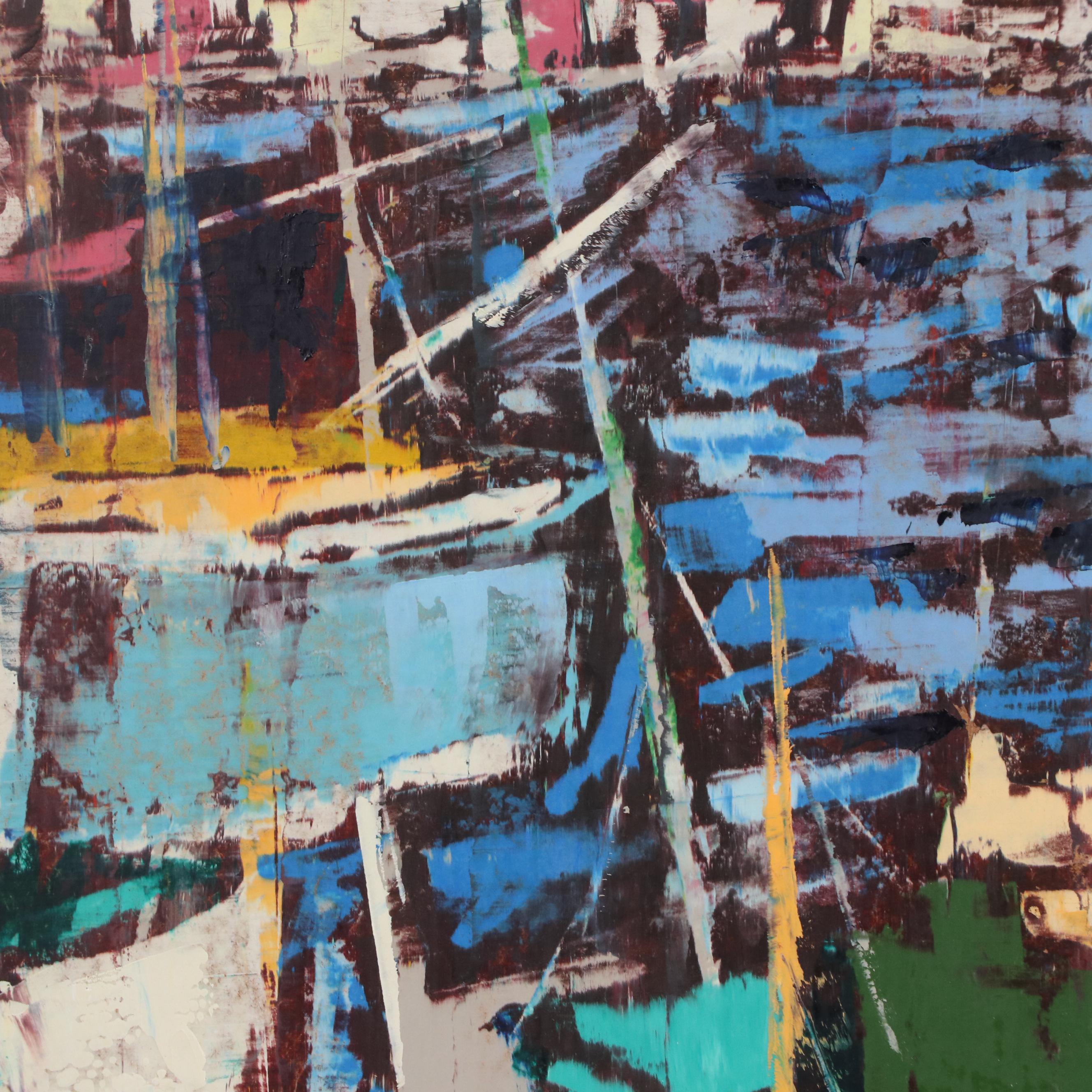 Harry Mintz Abstract Oil Painting of Harbor Scene, Circa 1965 | EBTH