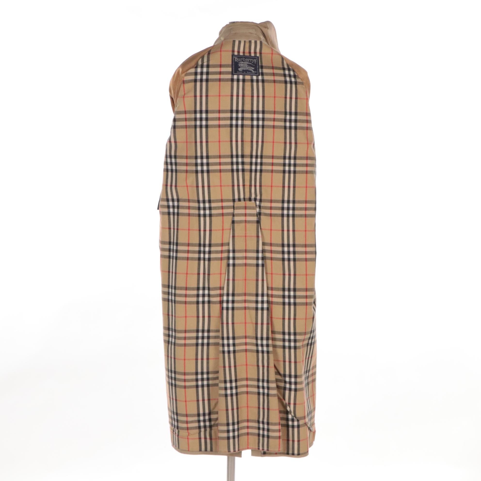 Burberrys Khaki Double-Breasted and Belted Trench Coat with Nova Check ...