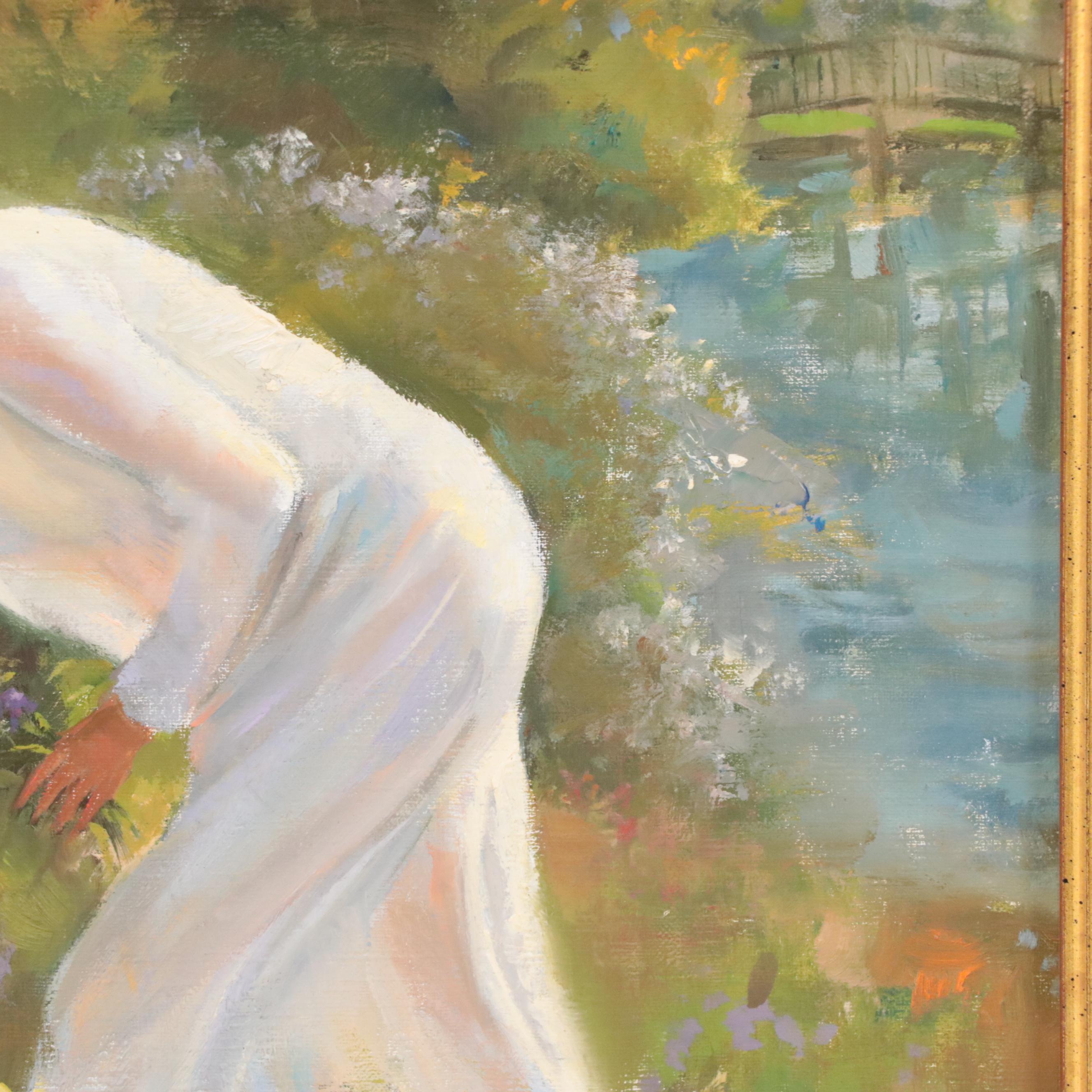 Gerald D. Bender Oil Painting of Woman in Garden | EBTH
