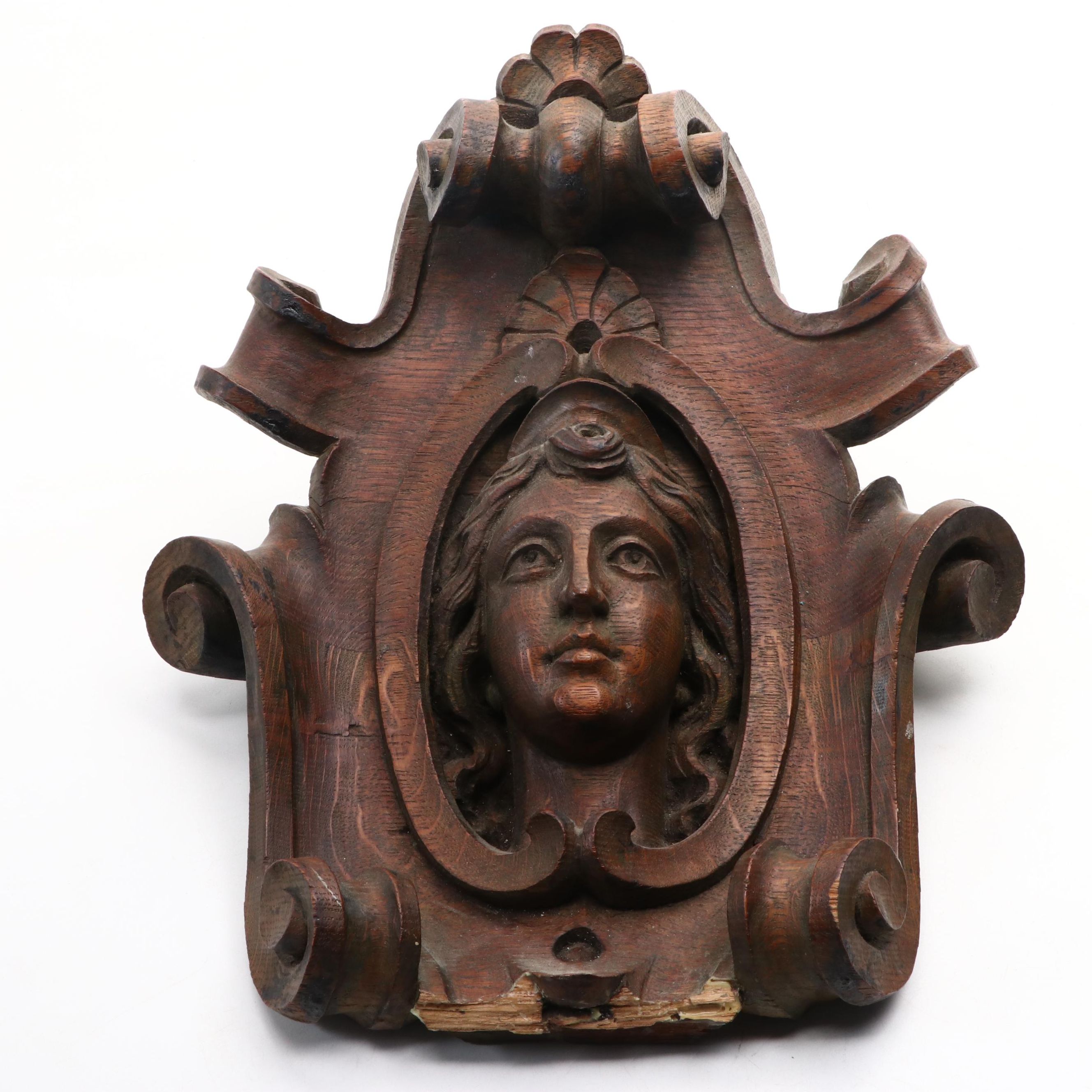 Victorian Renaissance Style Carved Oak Corbel Head | EBTH