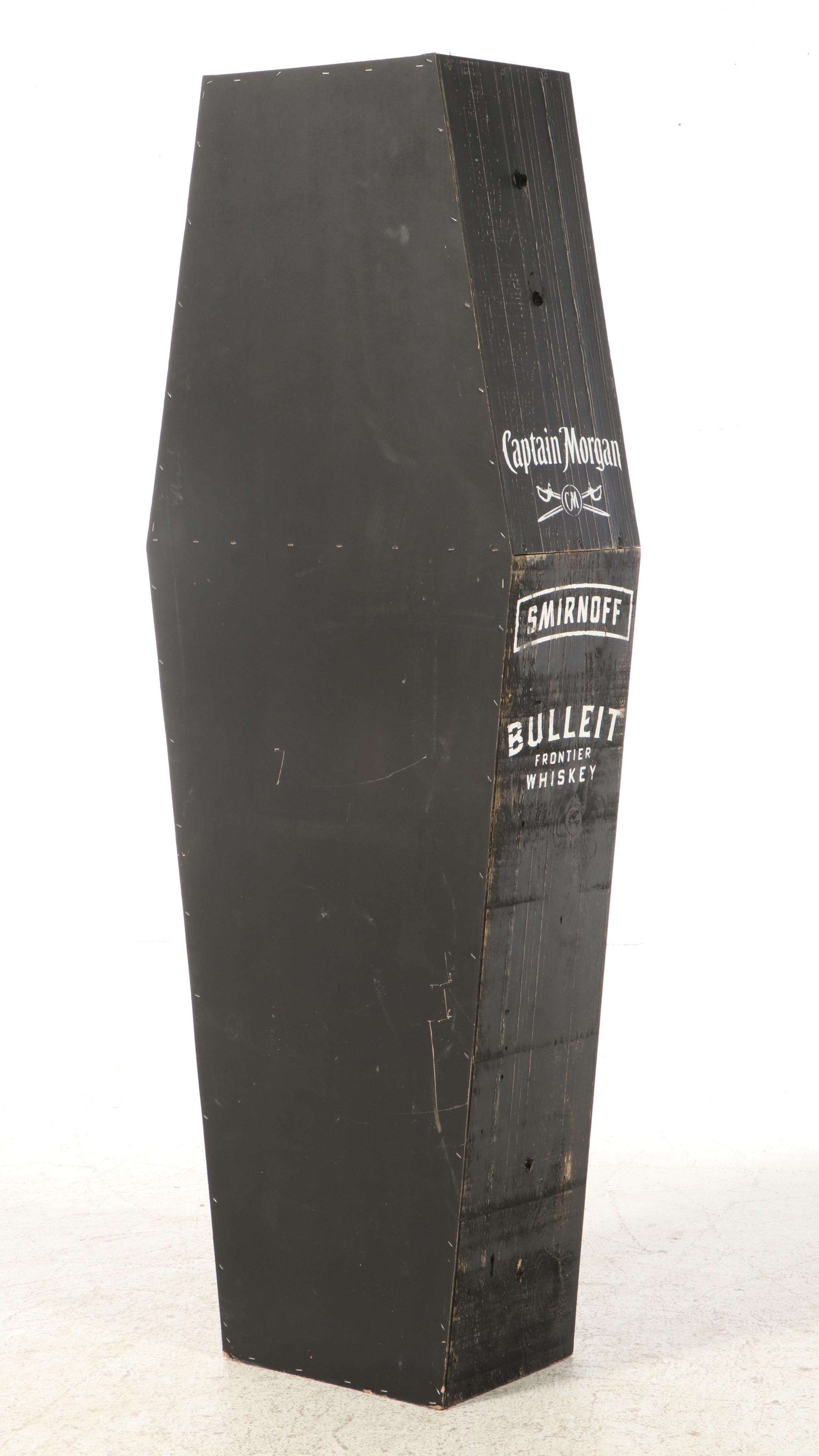 Captain Morgan, Smirnoff and Bulleit Pine Coffin-Shaped Display Shelf ...