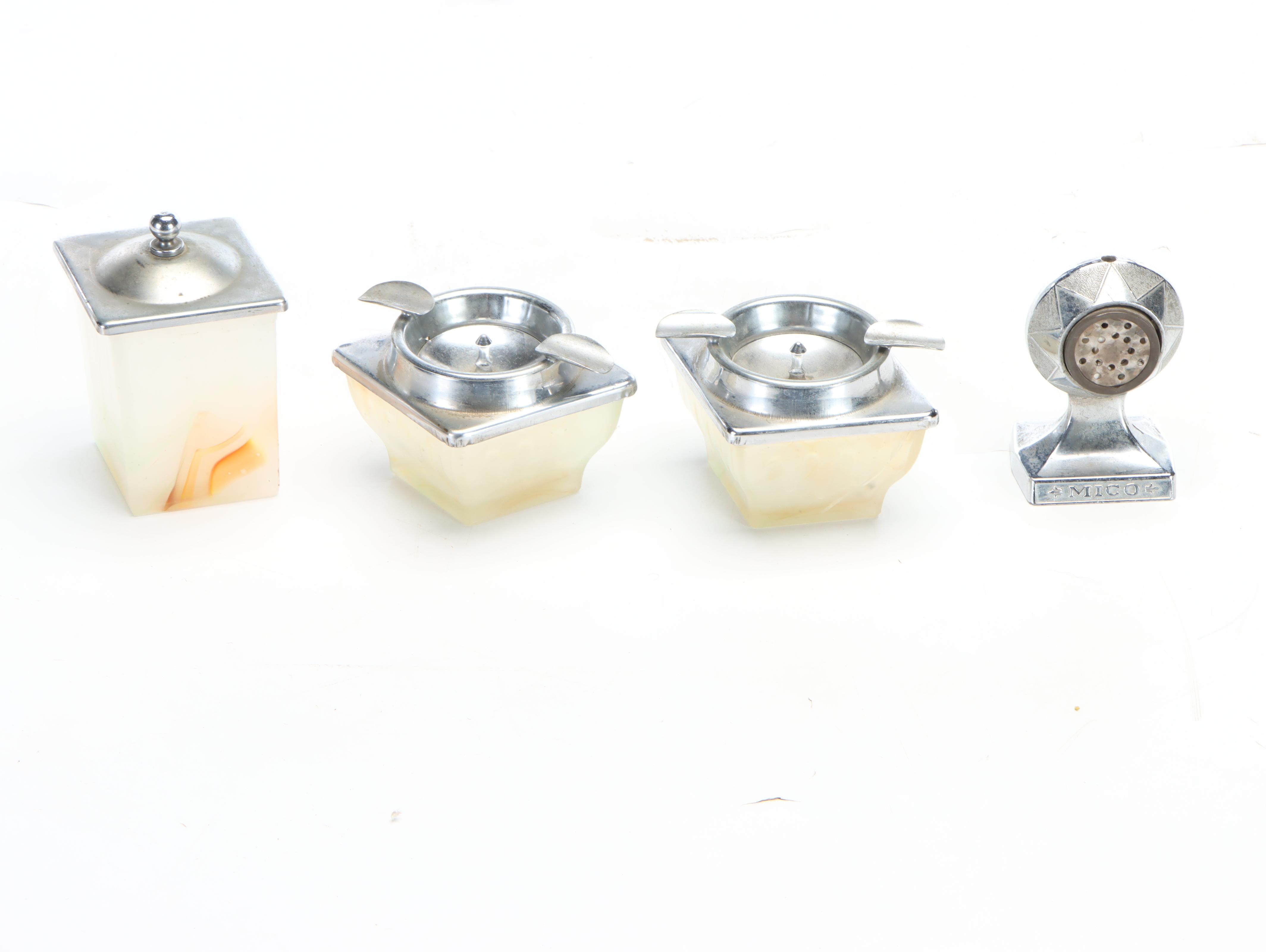 Mico Banded Calcite and Metal Illuminated Standing Ashtray | Everything ...