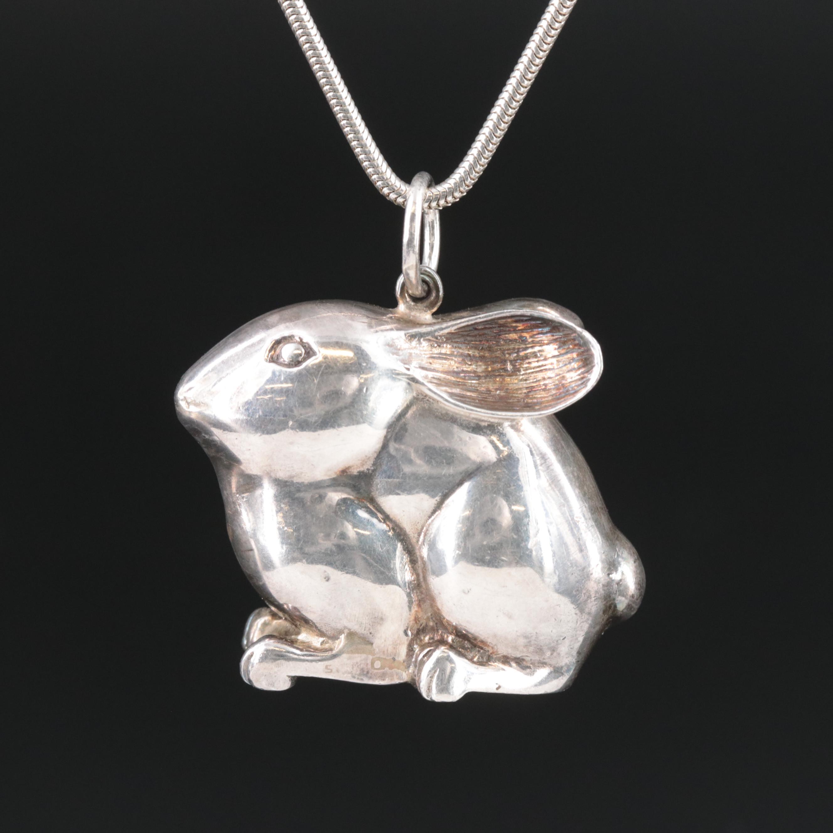 Sterling Rabbit Pendant Necklace | EBTH