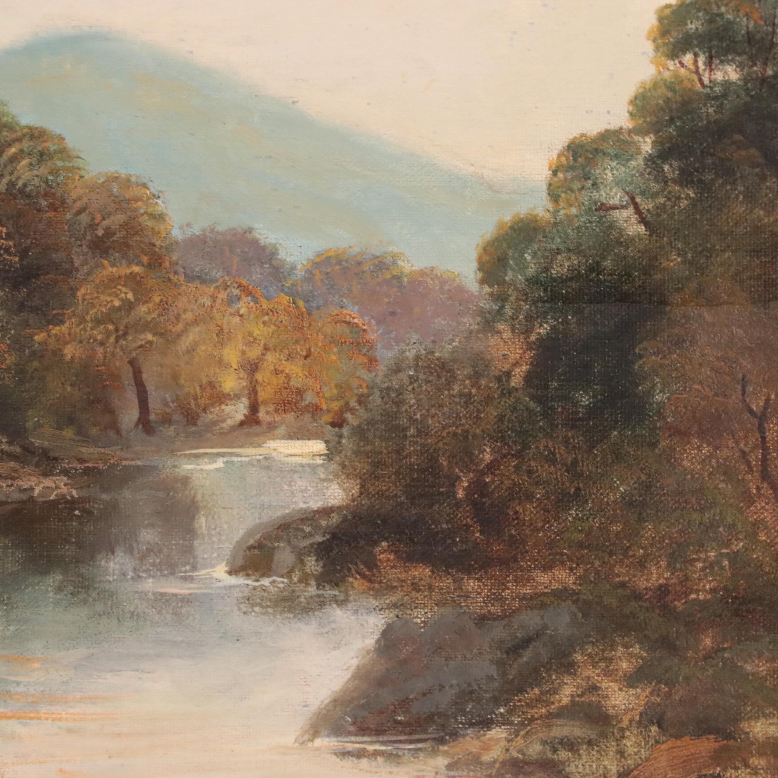 James Isaiah Lewis River Landscape Oil Painting, Early 20th Century ...
