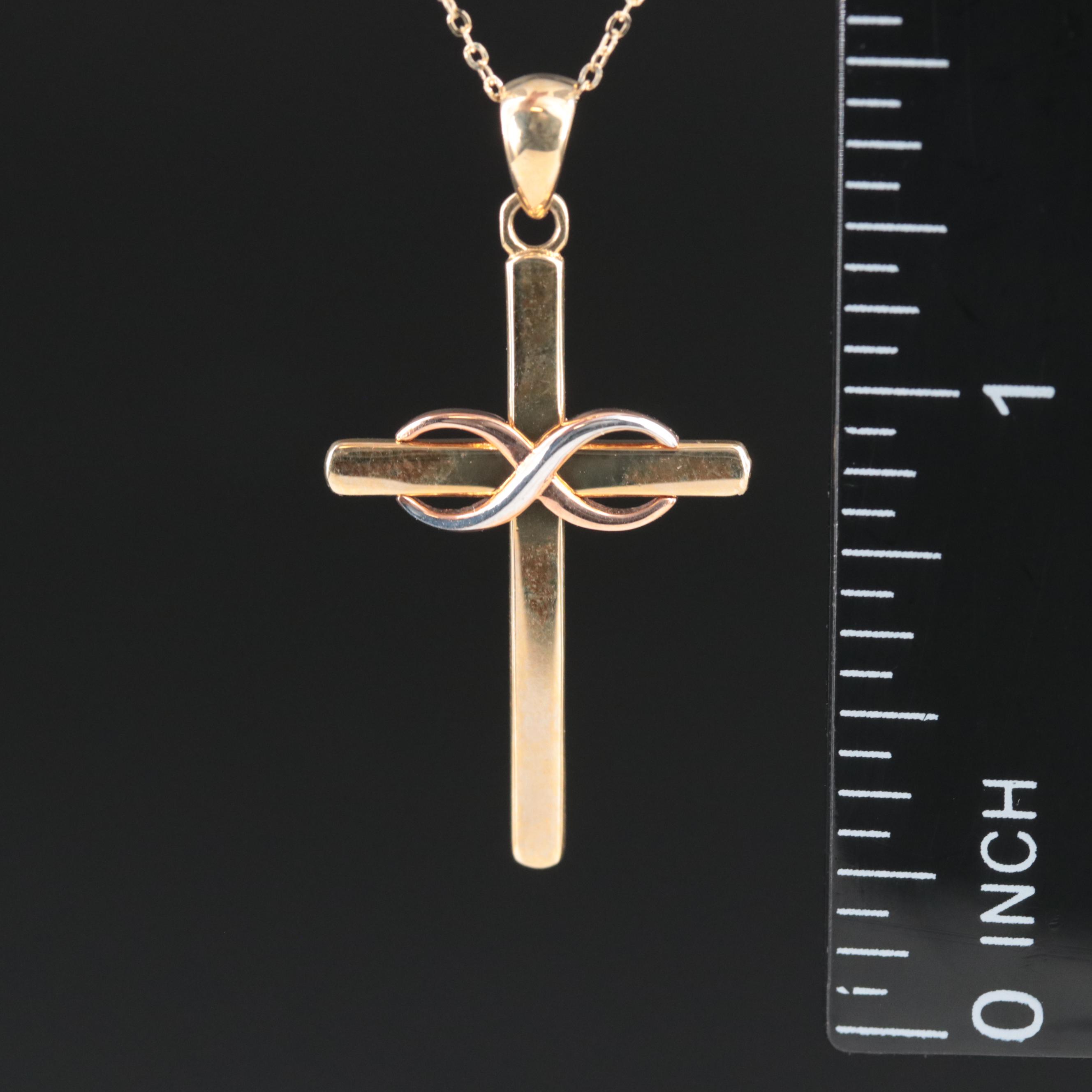 14K Infinity Cross Necklace with Two-Tone Accent | EBTH