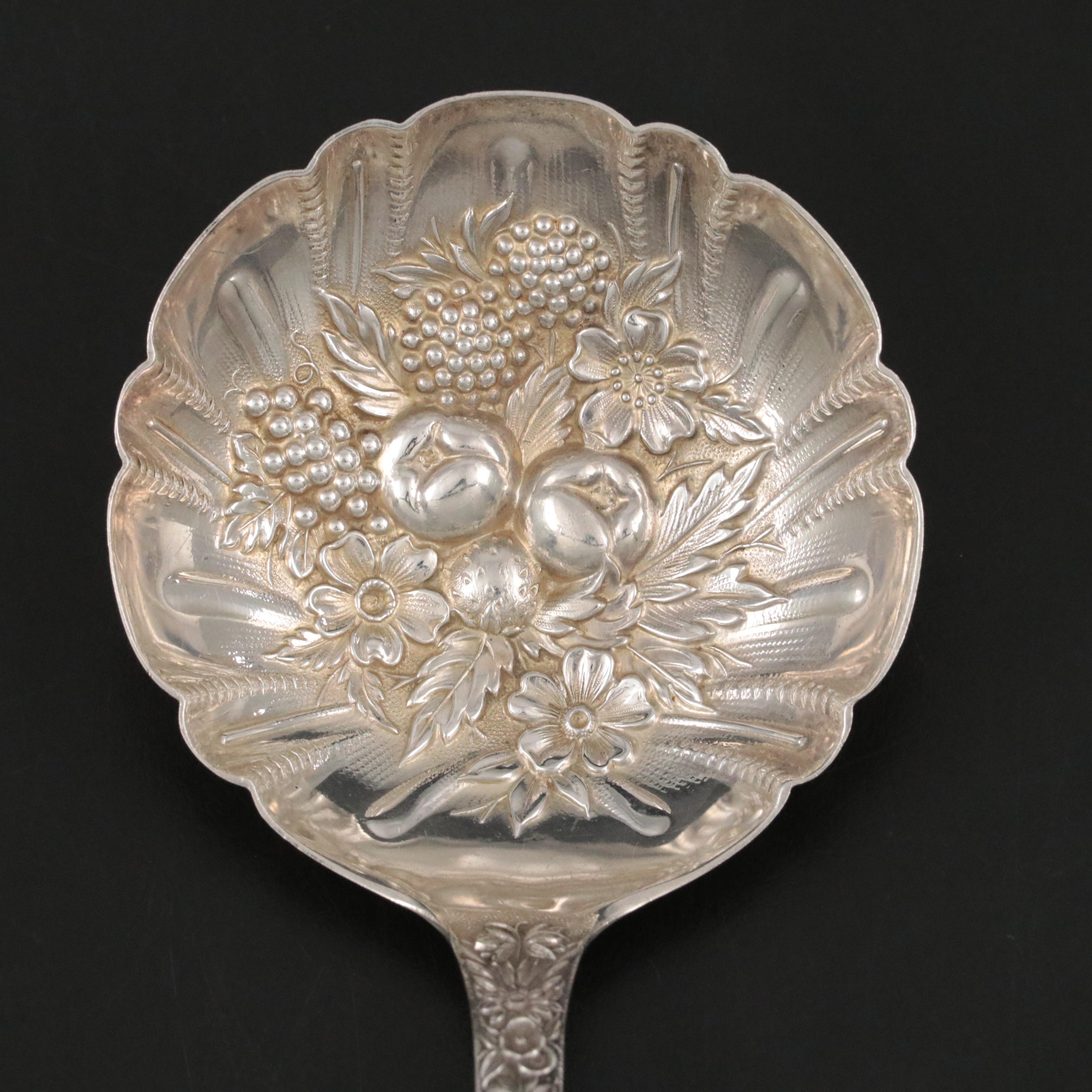 S. Kirk & Son "Repousse" Sterling Silver Serving Spoons, Fork and Tongs ...