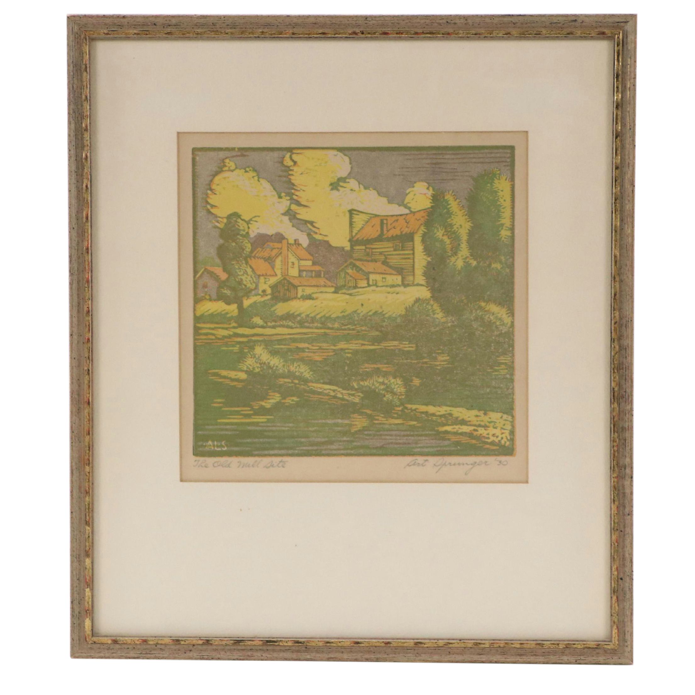 Arthur Sprunger Woodcut "The Old Mill Site," 1930 | EBTH