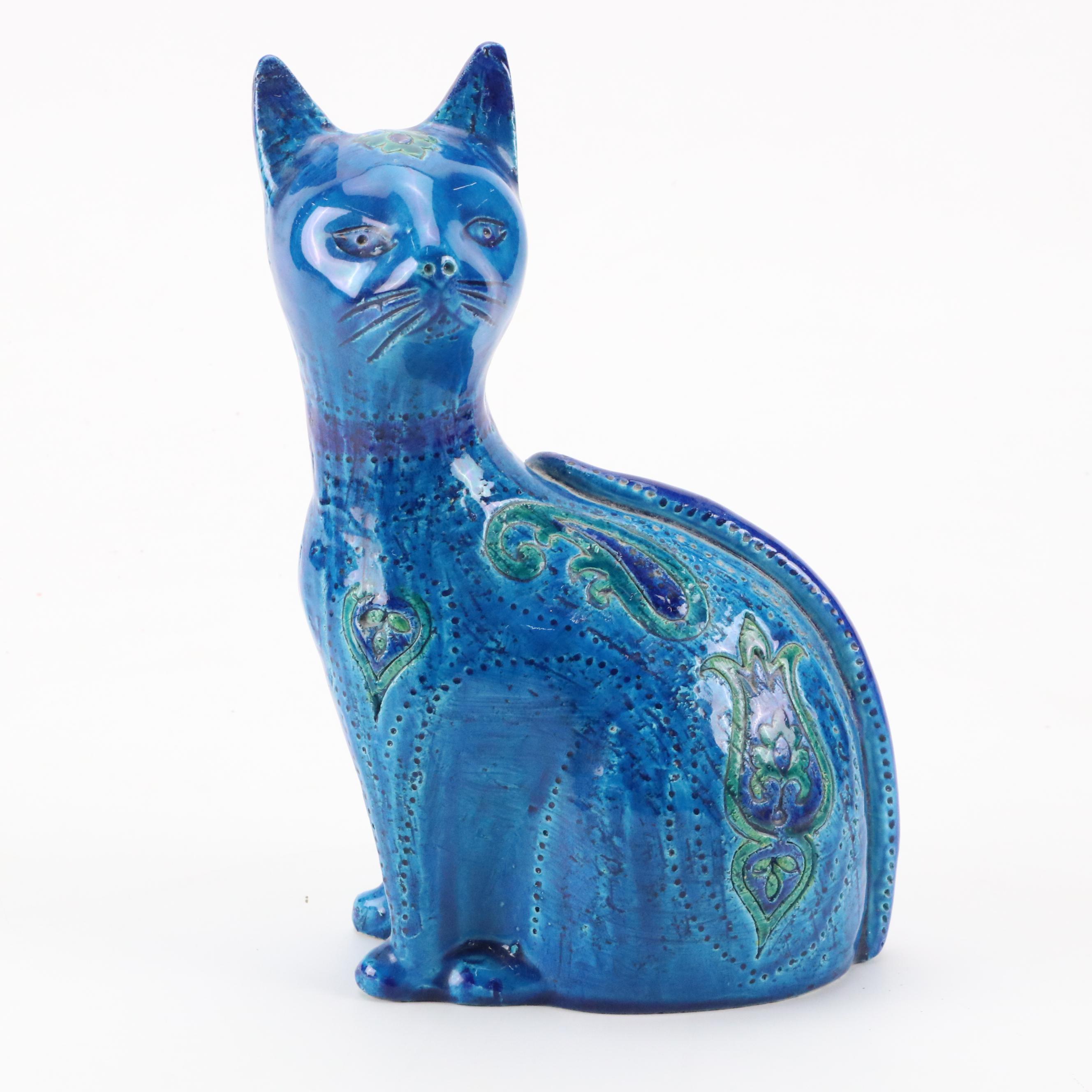 Aldo Londi for Bitossi "Rimini Blue" Ceramic Cat Figurine | EBTH