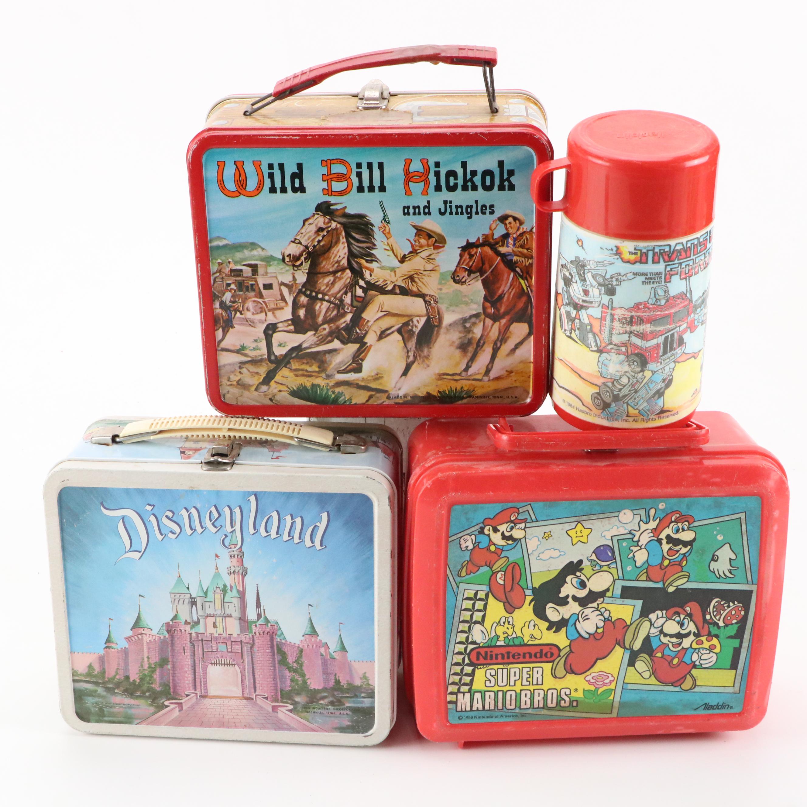 Aladdin Disneyland, Super Mario Bros, Wild Bill Hickok Lunch Boxes with ...