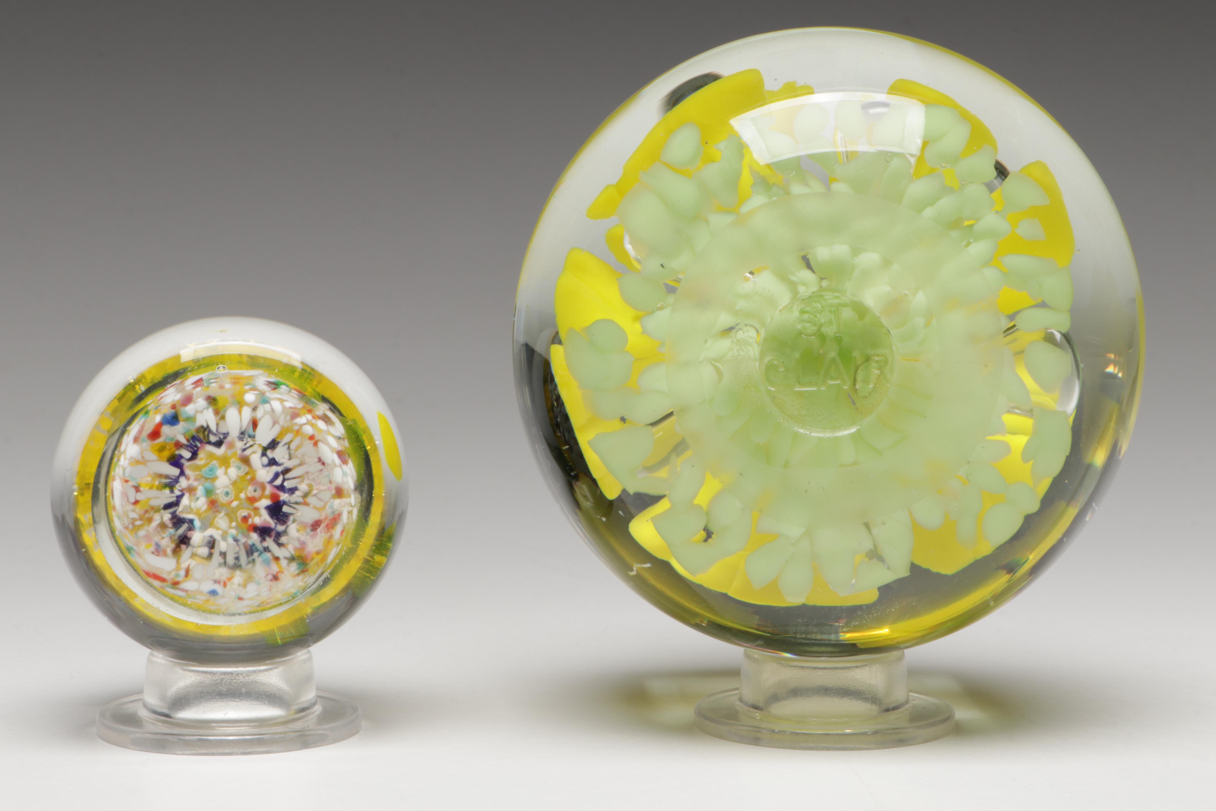 Handmade Art Glass Calla Lily and Millefiori Paperweights | EBTH