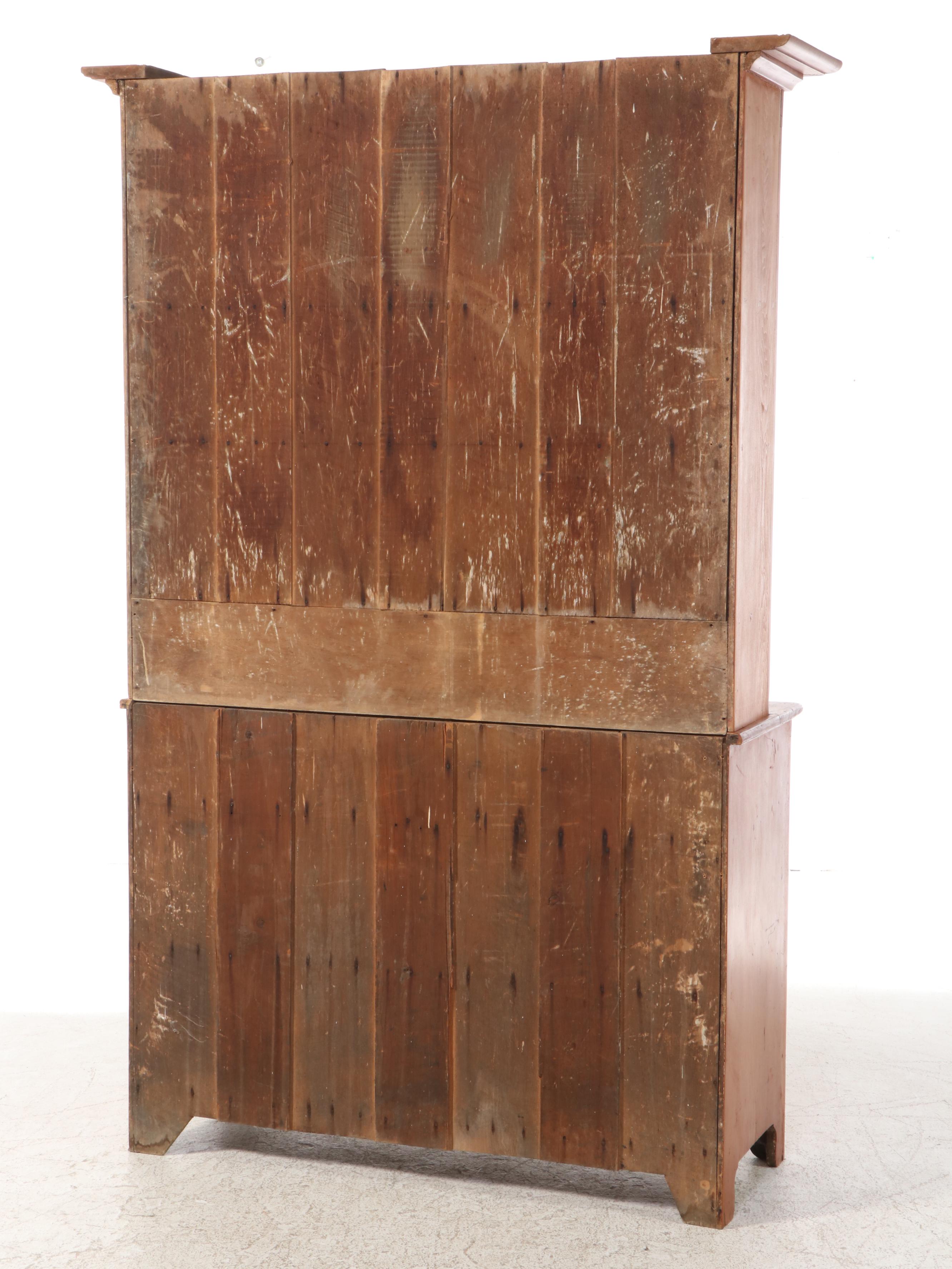 Primitive Federal Style Pine Glass Front Hutch with Porcelain Pulls ...