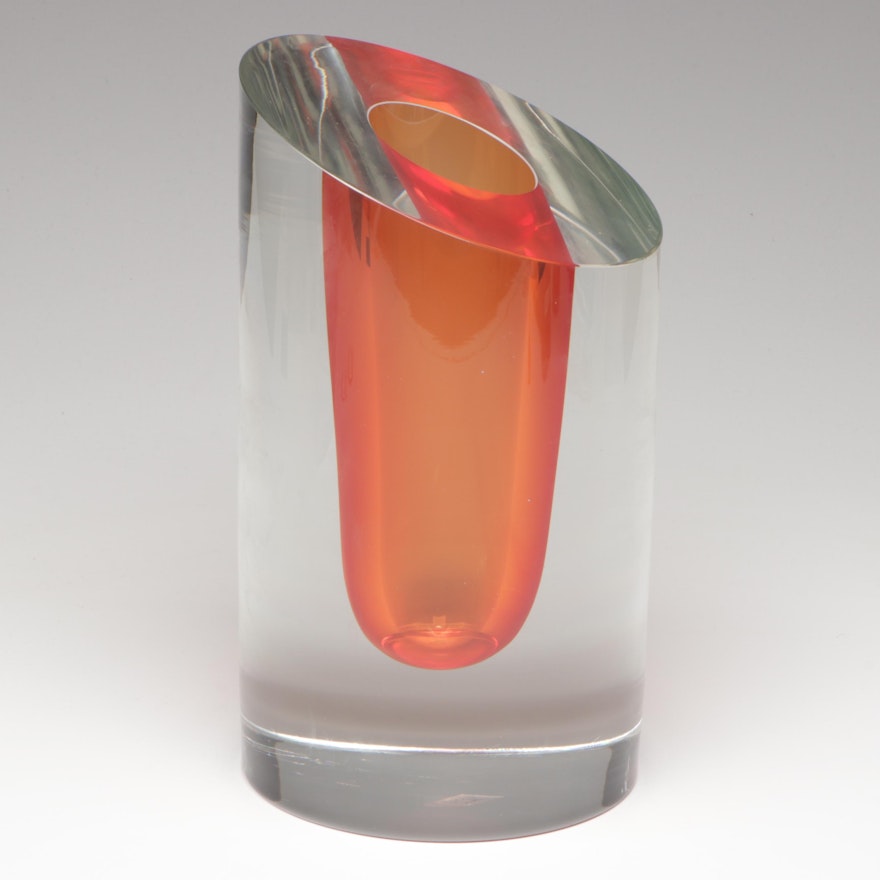 Art Glass Slant Vase Late 20th Century Ebth