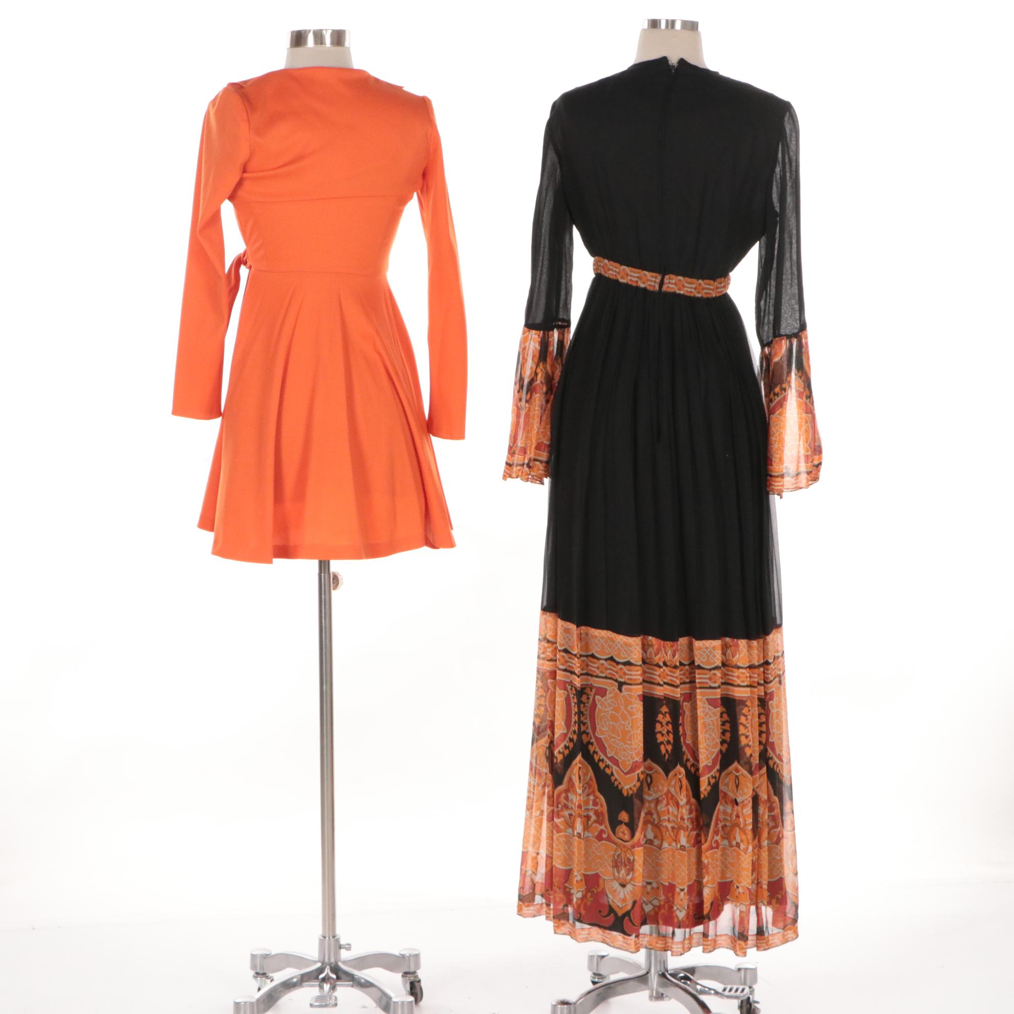 Patty O'Neil Orange Ruffle Wrap Dress, Other Patterned Black Maxi Dress ...