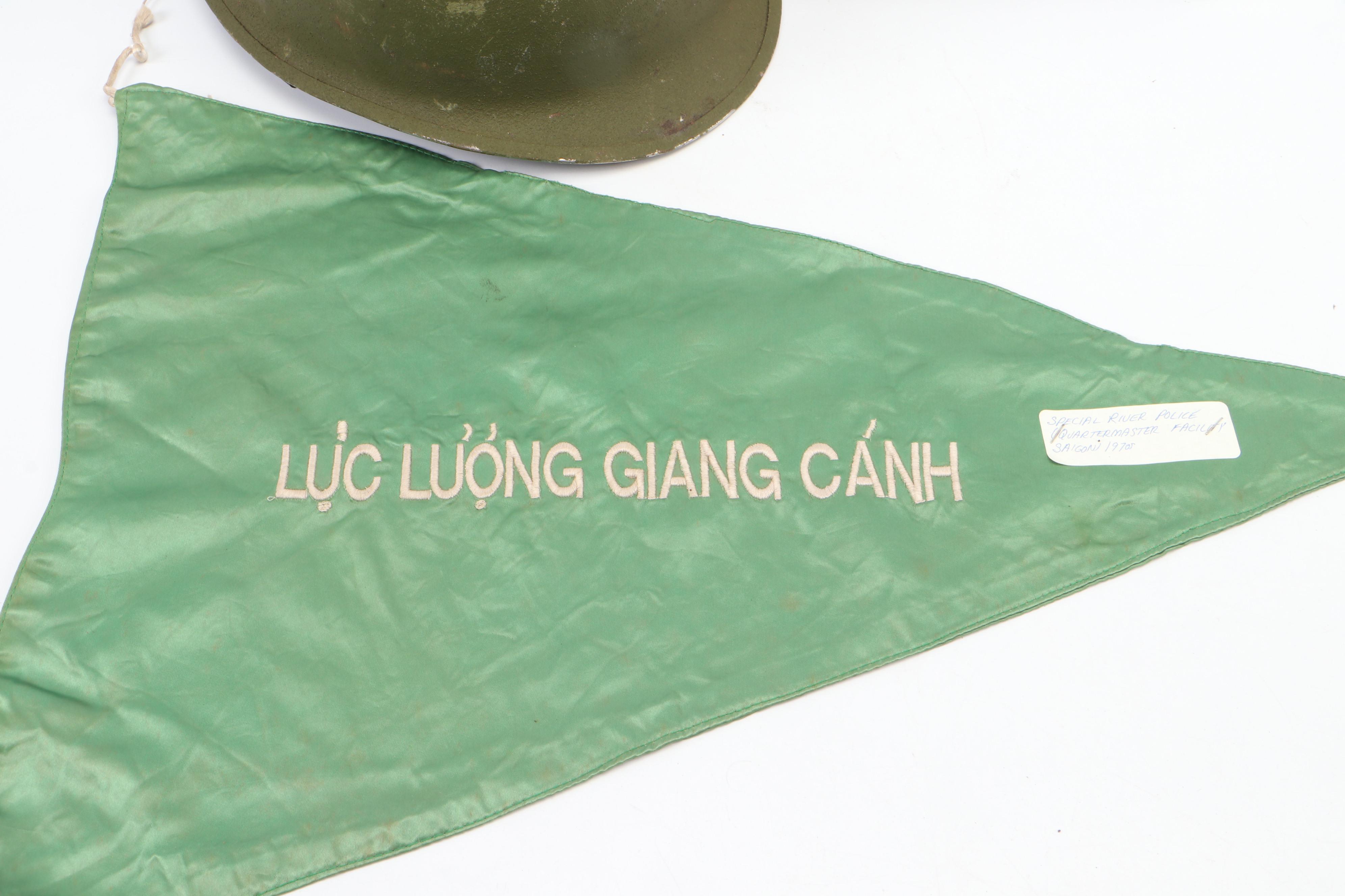 Vietnam War Era Equipment Belts, M1 Helmet, Swagger Stick, and ...