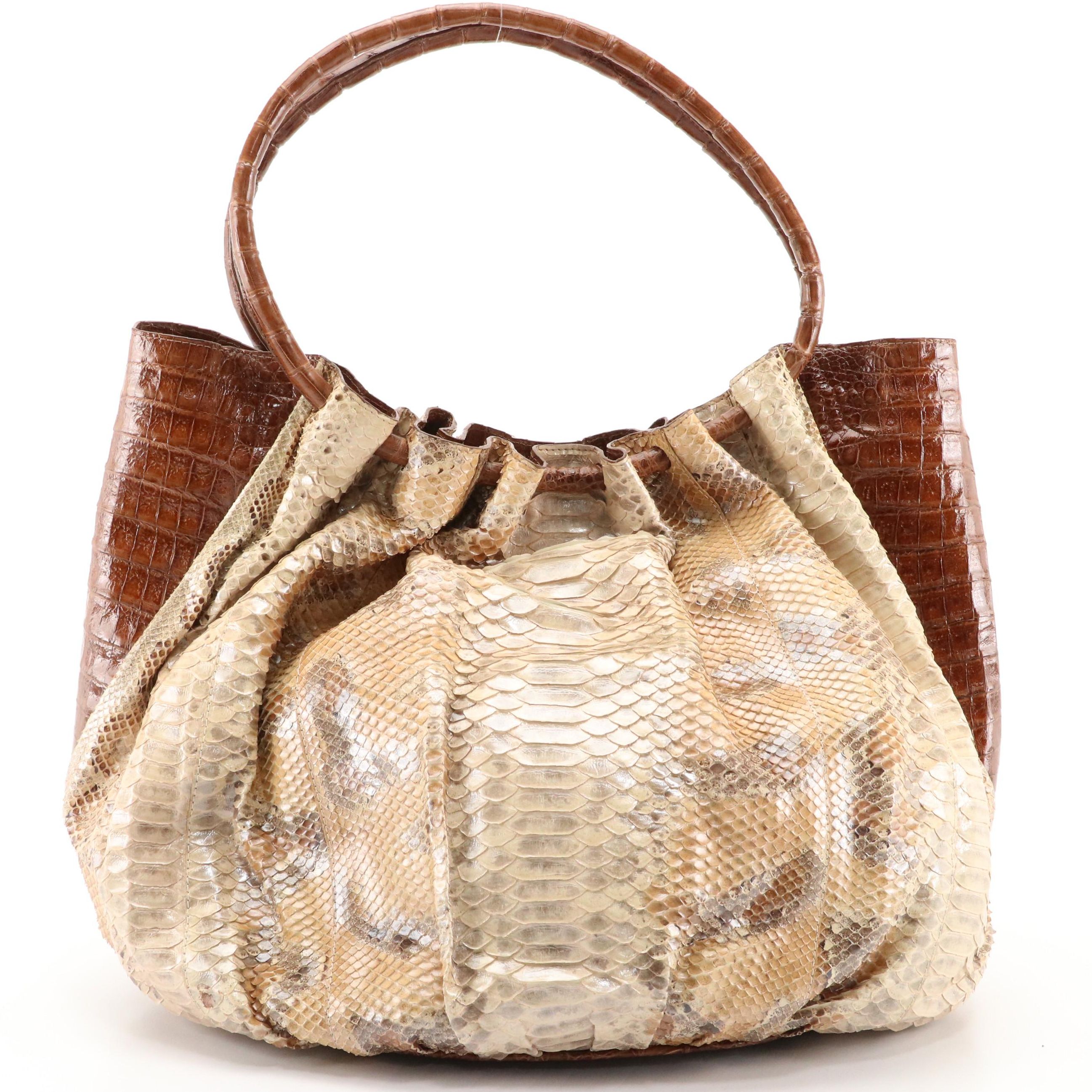 Nancy Gonzalez Python Skin/Caiman Crocodile Ring Handle Tote with Tag ...
