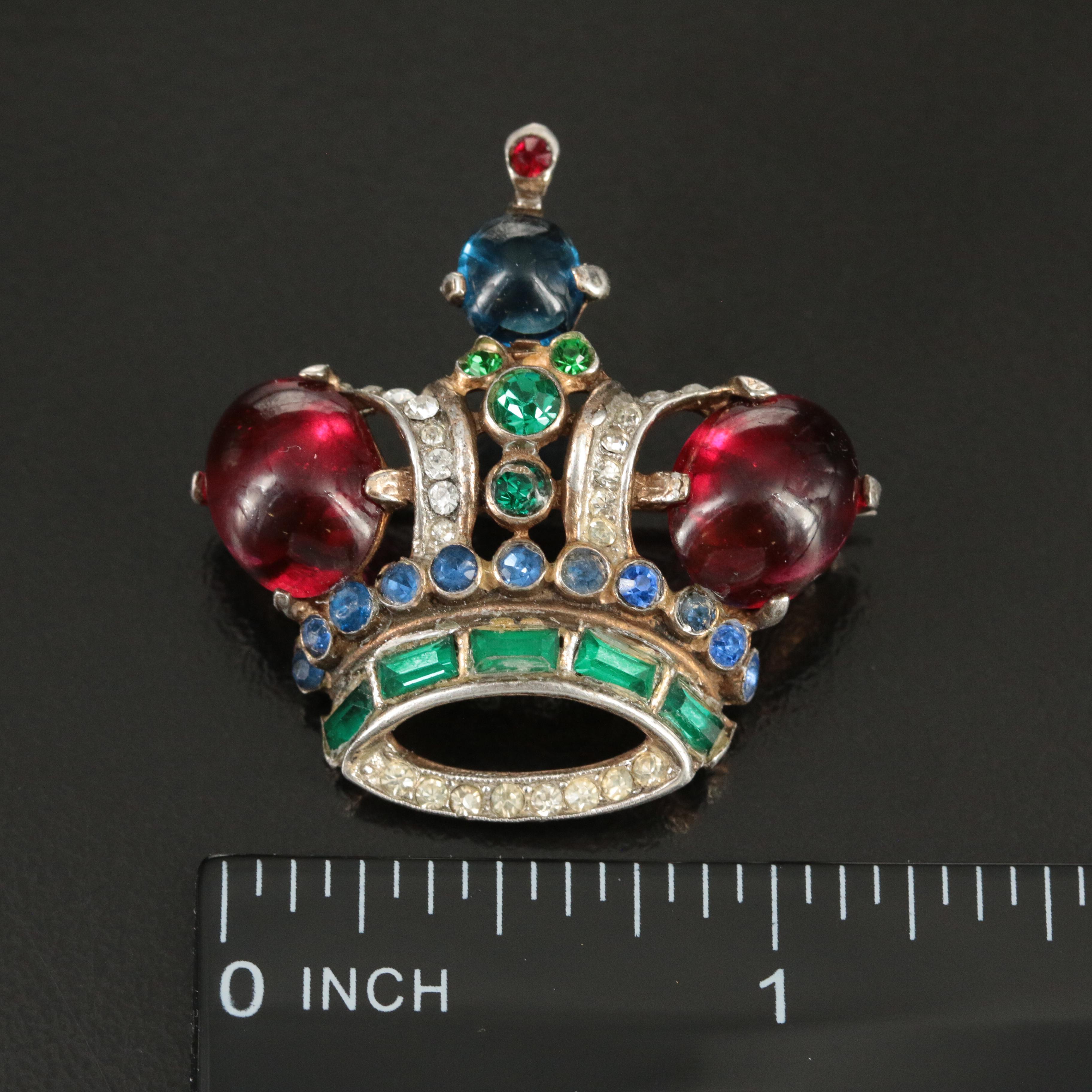 1940s Alfred Philippe Sterling Crown Trifari Rhinestone Coronation Pin ...
