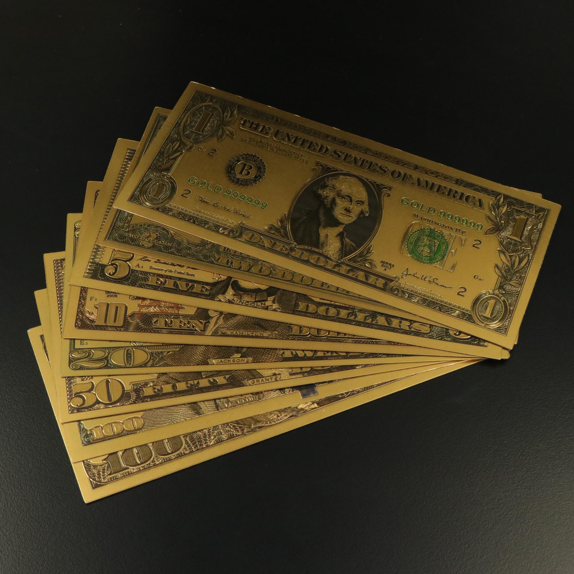 Nine Reproduction 24K Gold Plated U.S. Currency Notes | EBTH