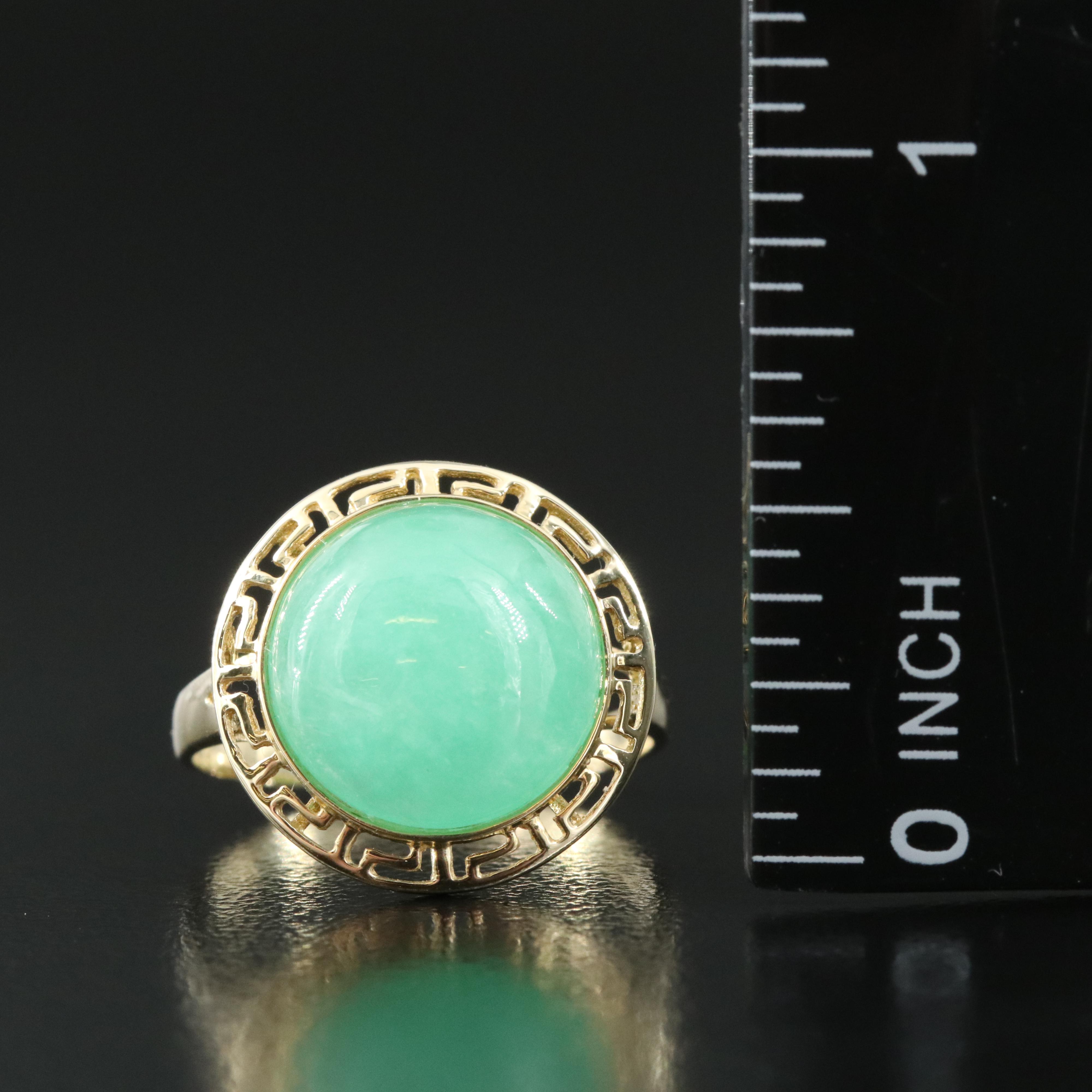 14K Jadeite Ring with Greek Key Cut Out | EBTH