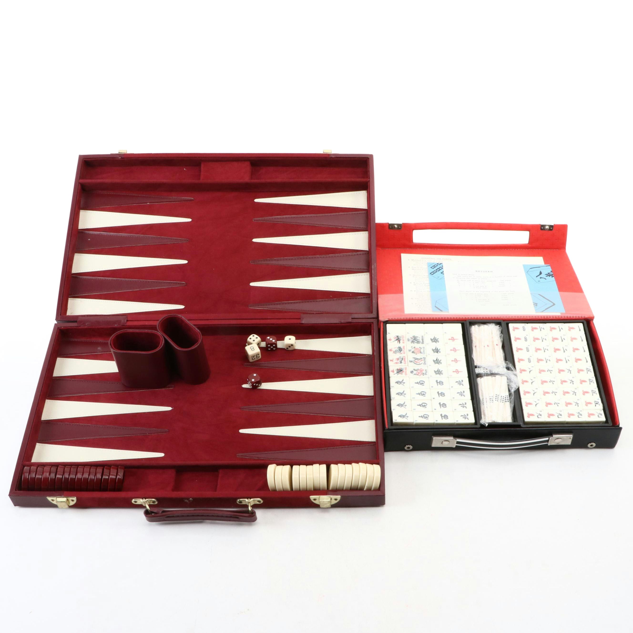 Backgammmon Set and Mahjong Set with Faux Leather Carrying Cases | EBTH