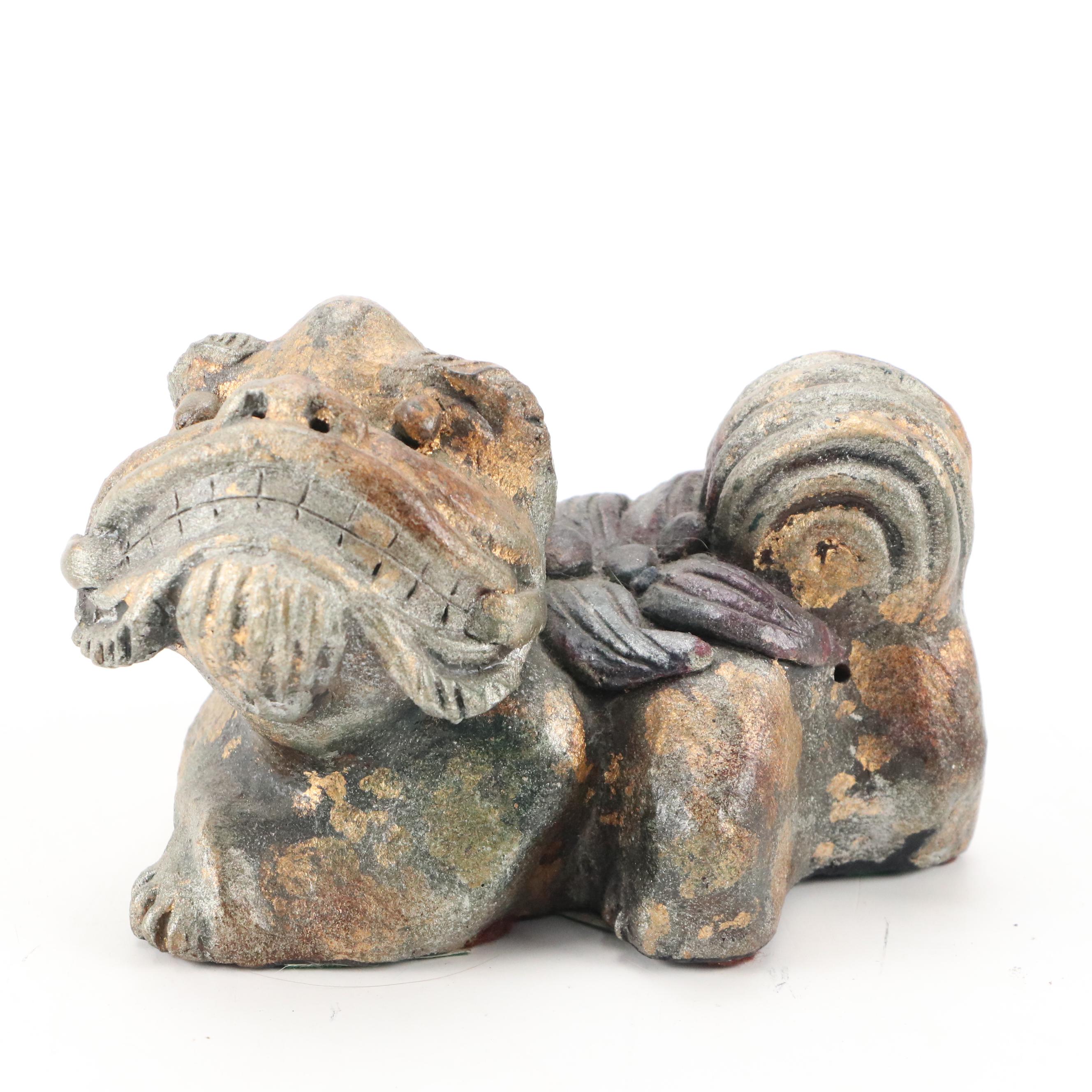 Cast Plaster Composite Guardian Lions Pair With Cub | EBTH