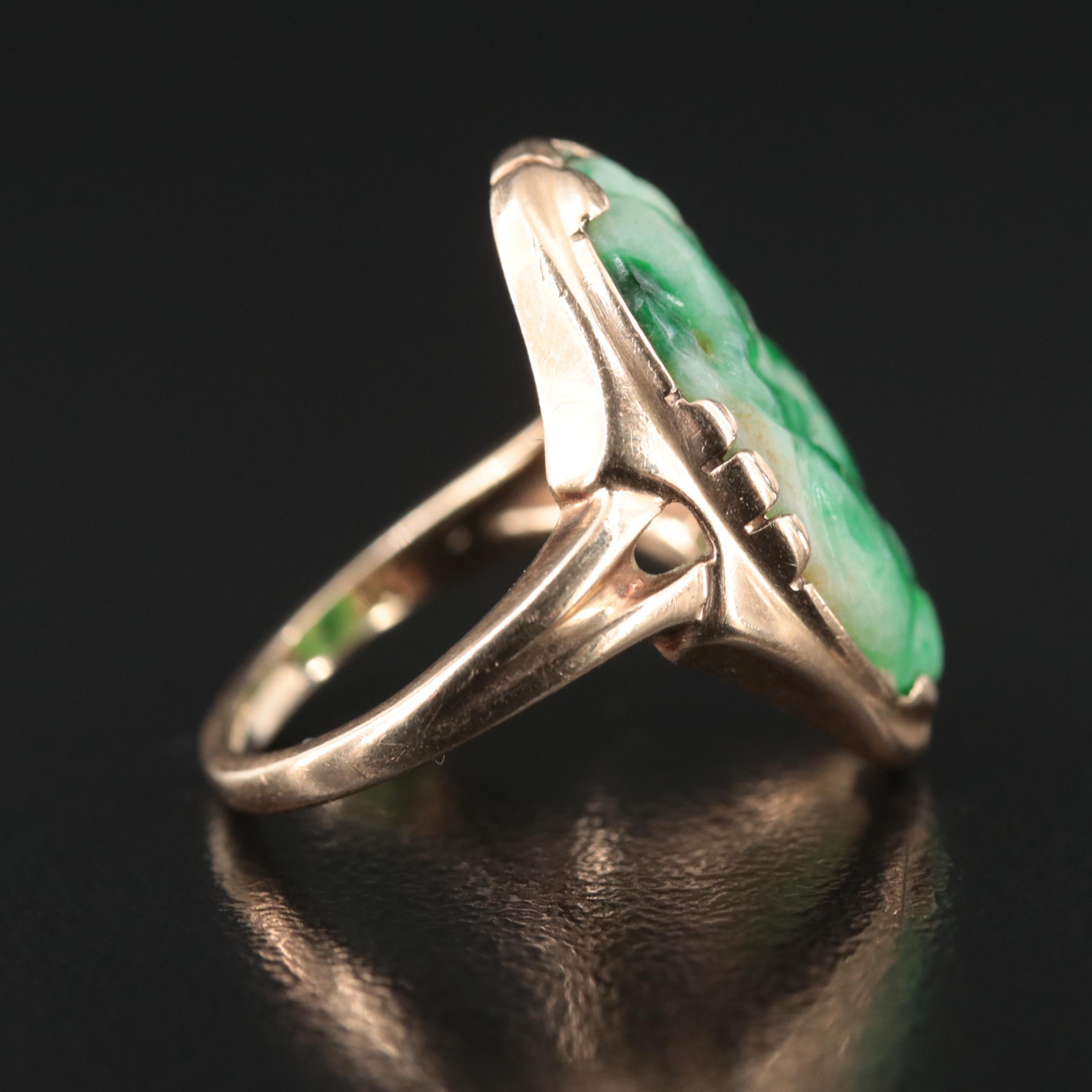 10K Carved Jadeite Persimmon Ring | EBTH