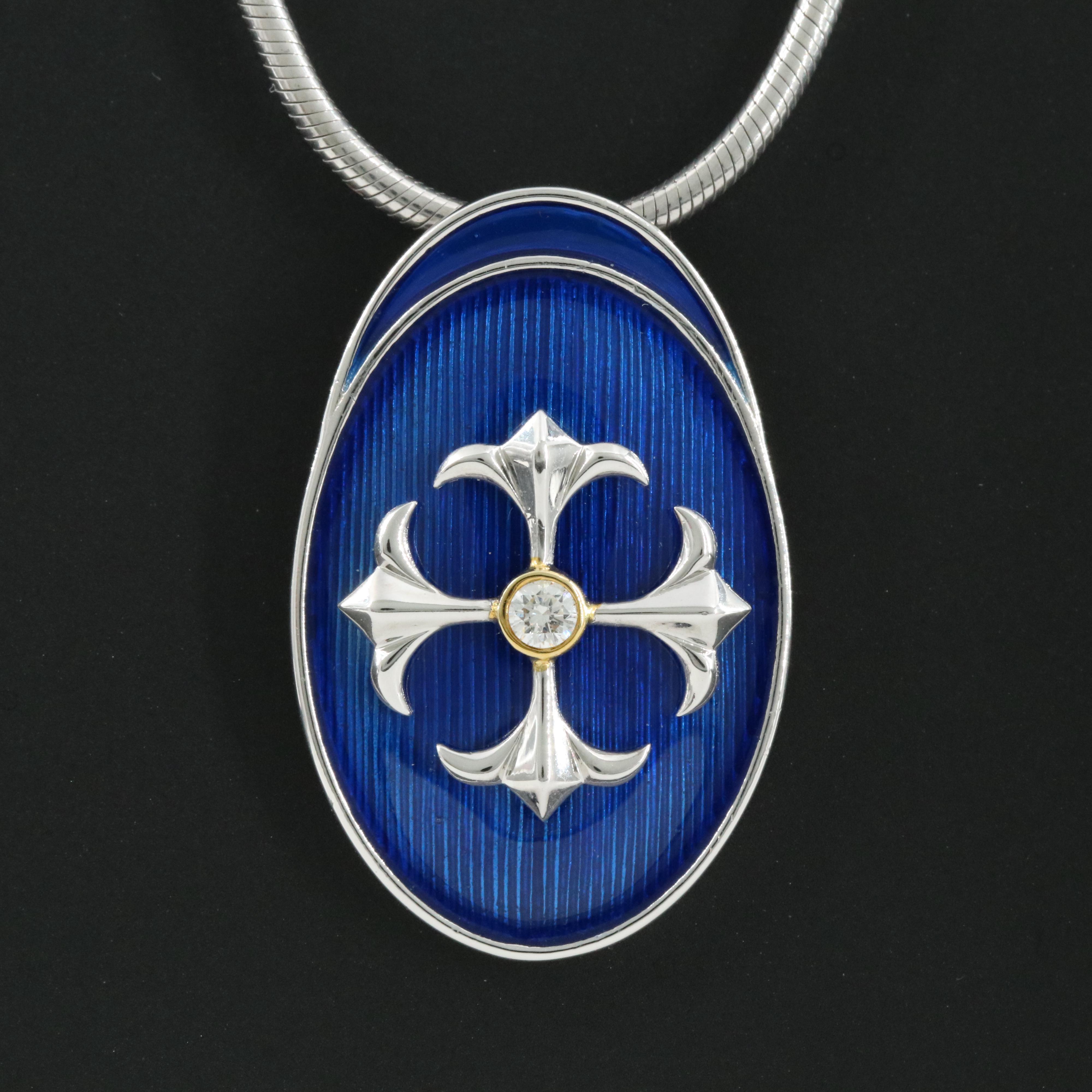 Carl Blackburn Sterling Diamond and Enamel Cross Pendant Necklace | EBTH