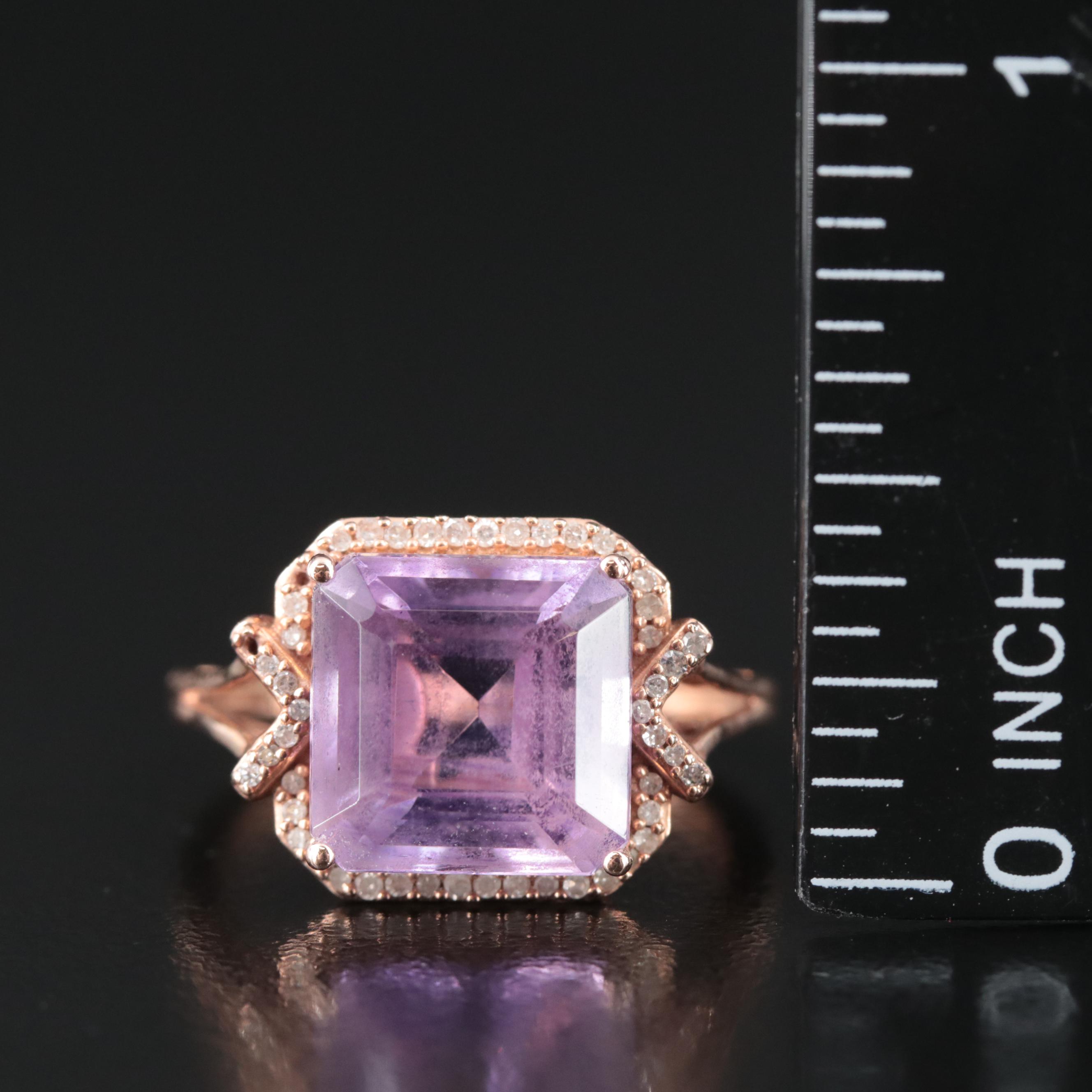 10K Rose Gold Amethyst and Diamond Ring | EBTH