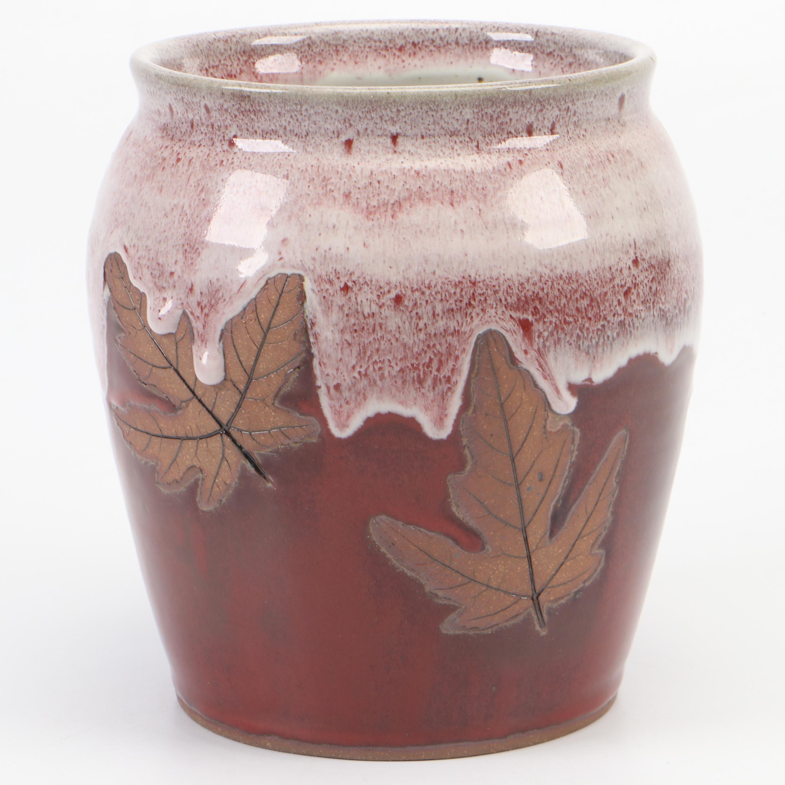Robert Alewine Pottery Leaf Impressions Oil Lamp and Vase, 2006 | EBTH