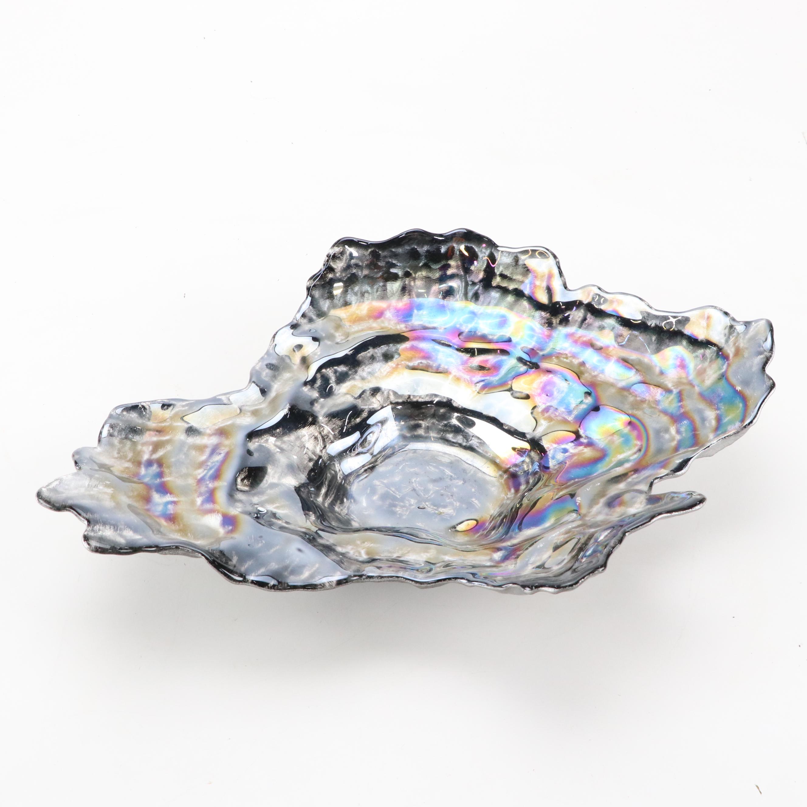 Arda Style Glass Black Iridescent Irregular Ripple Bowl with Ceramic ...