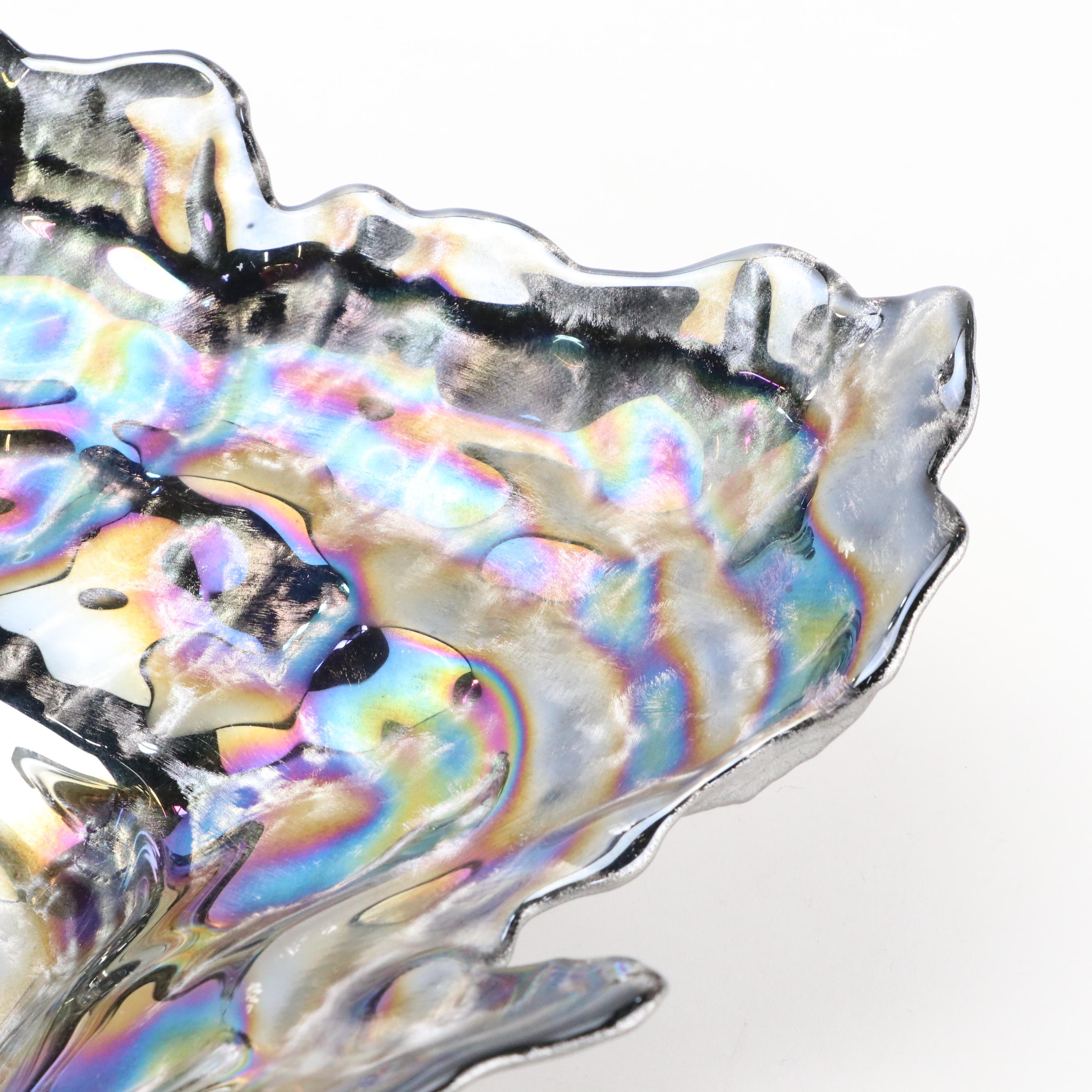 Arda Style Glass Black Iridescent Irregular Ripple Bowl with Ceramic ...