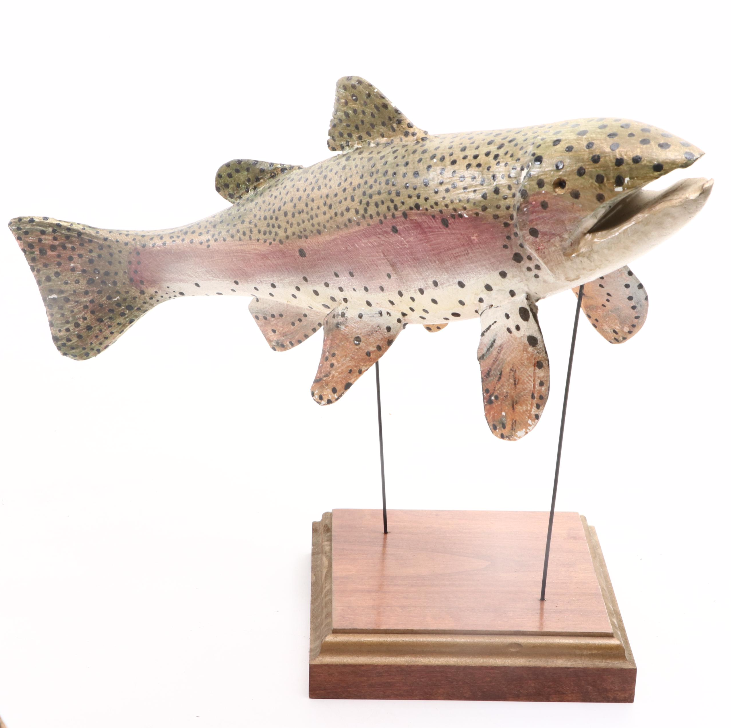 Hand-Painted Trout Fish Displays on Wooden Stands | EBTH