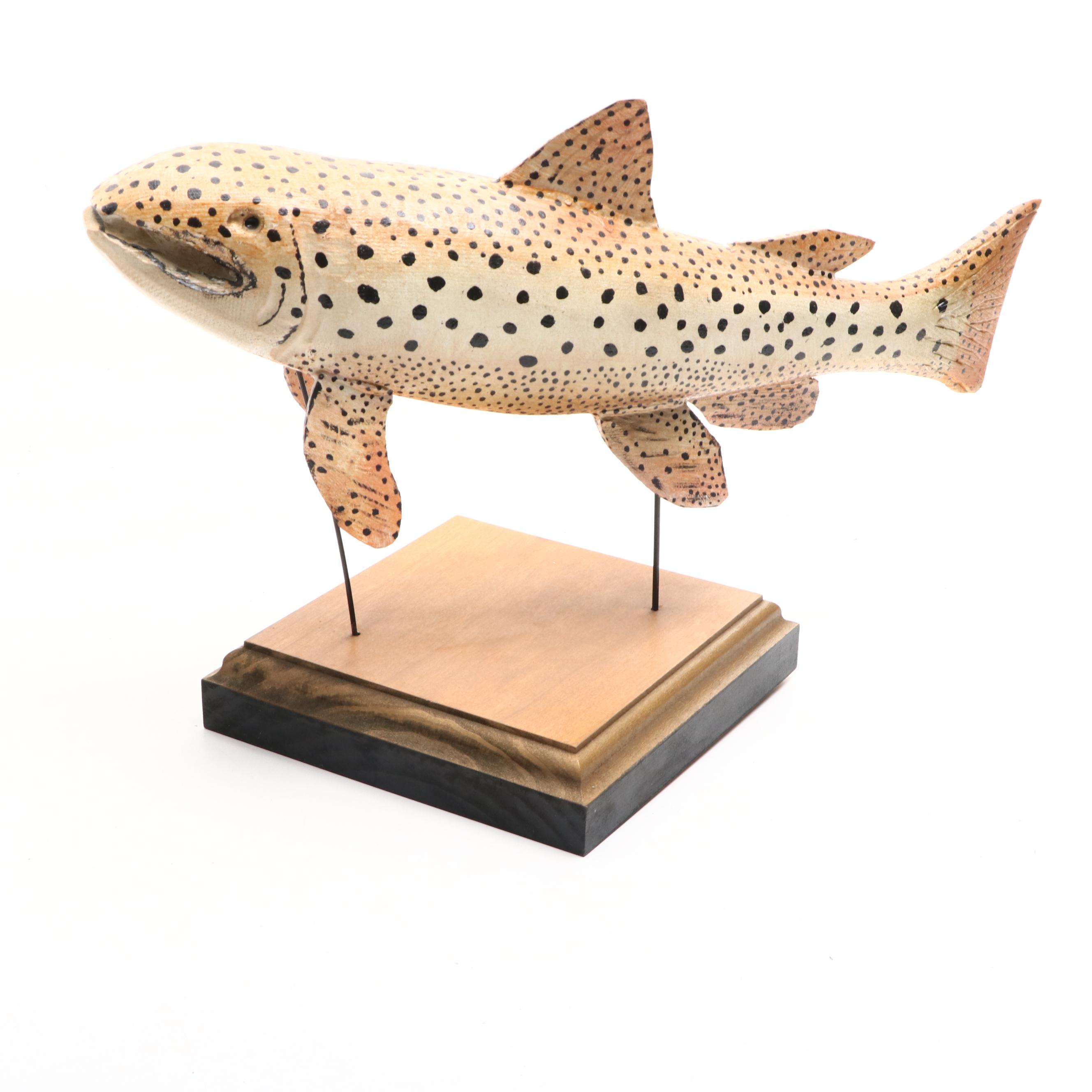 Hand-Painted Trout Fish Displays on Wooden Stands | EBTH