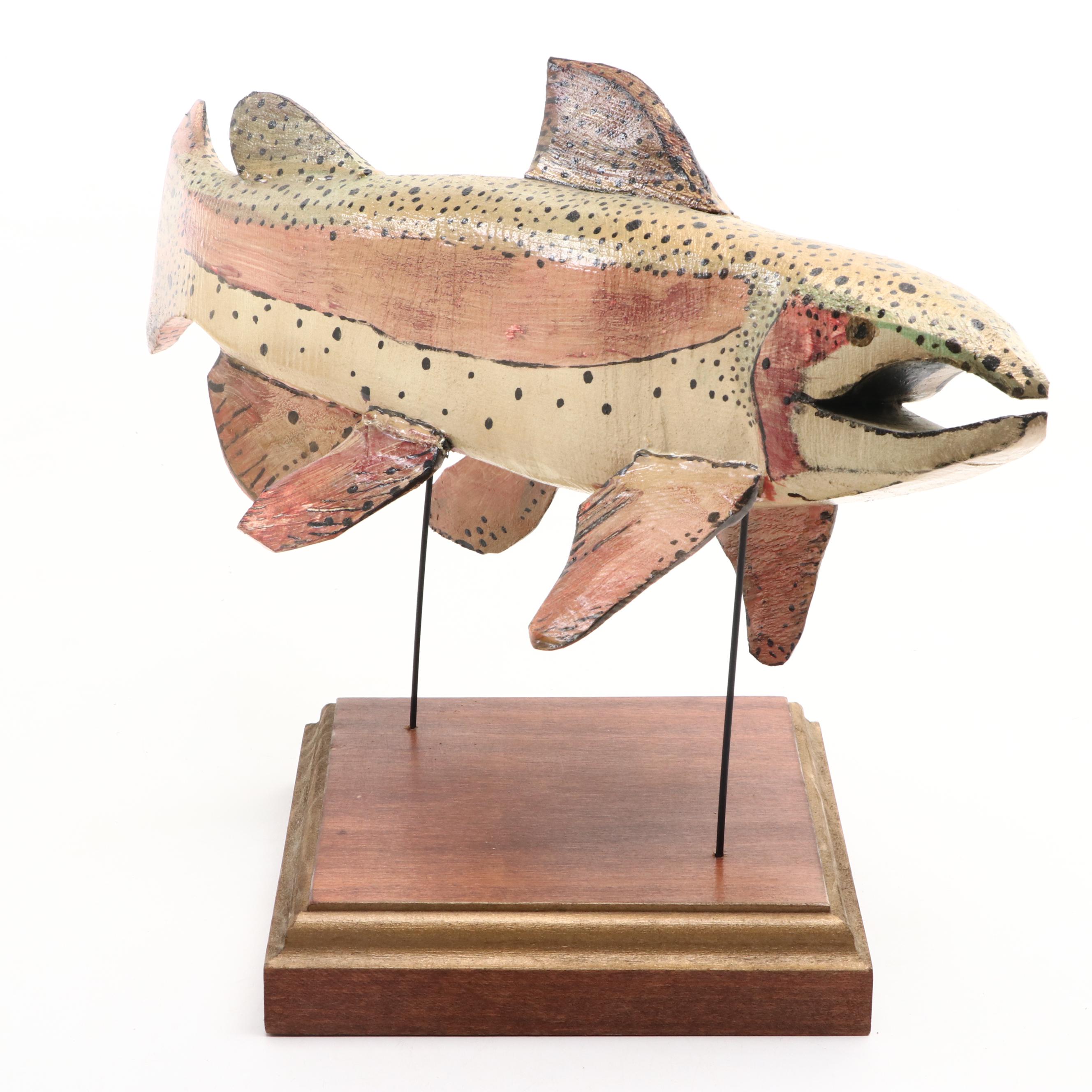 Hand-Painted Trout Fish Displays on Wooden Stands | EBTH