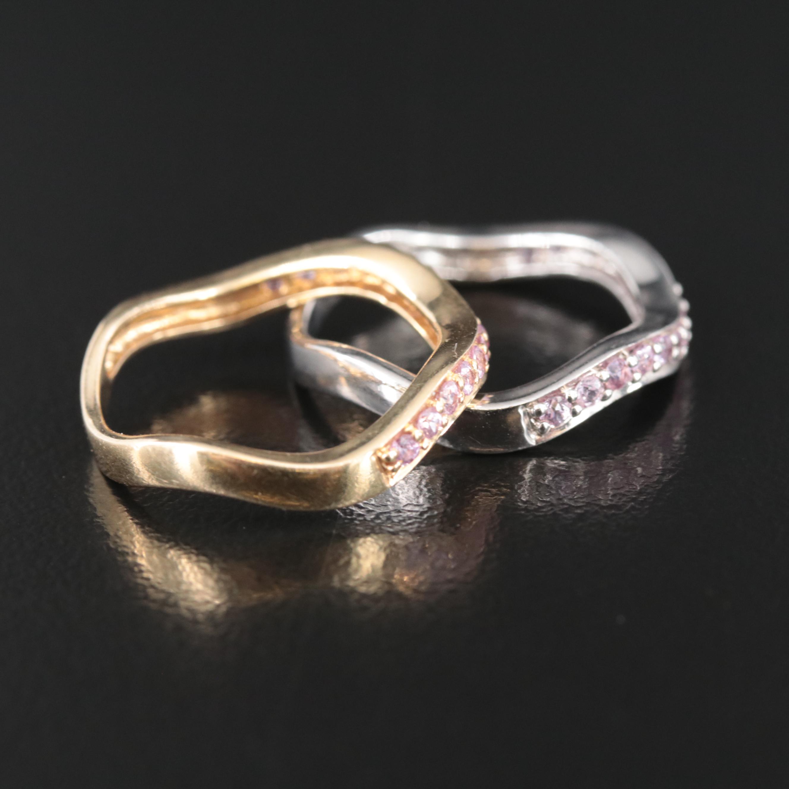 14K Pink Sapphire Stacking Wave Rings | EBTH