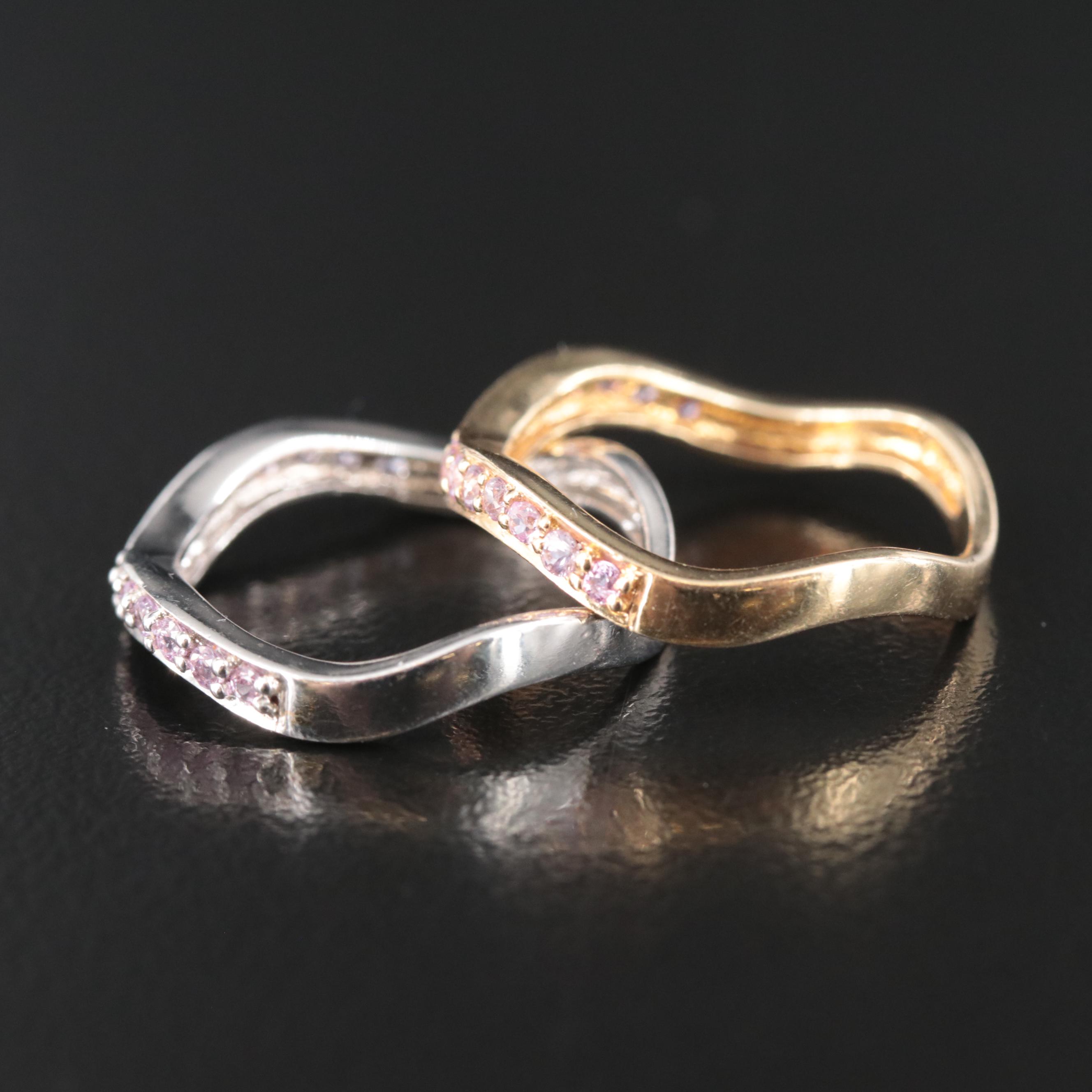 14K Pink Sapphire Stacking Wave Rings | EBTH