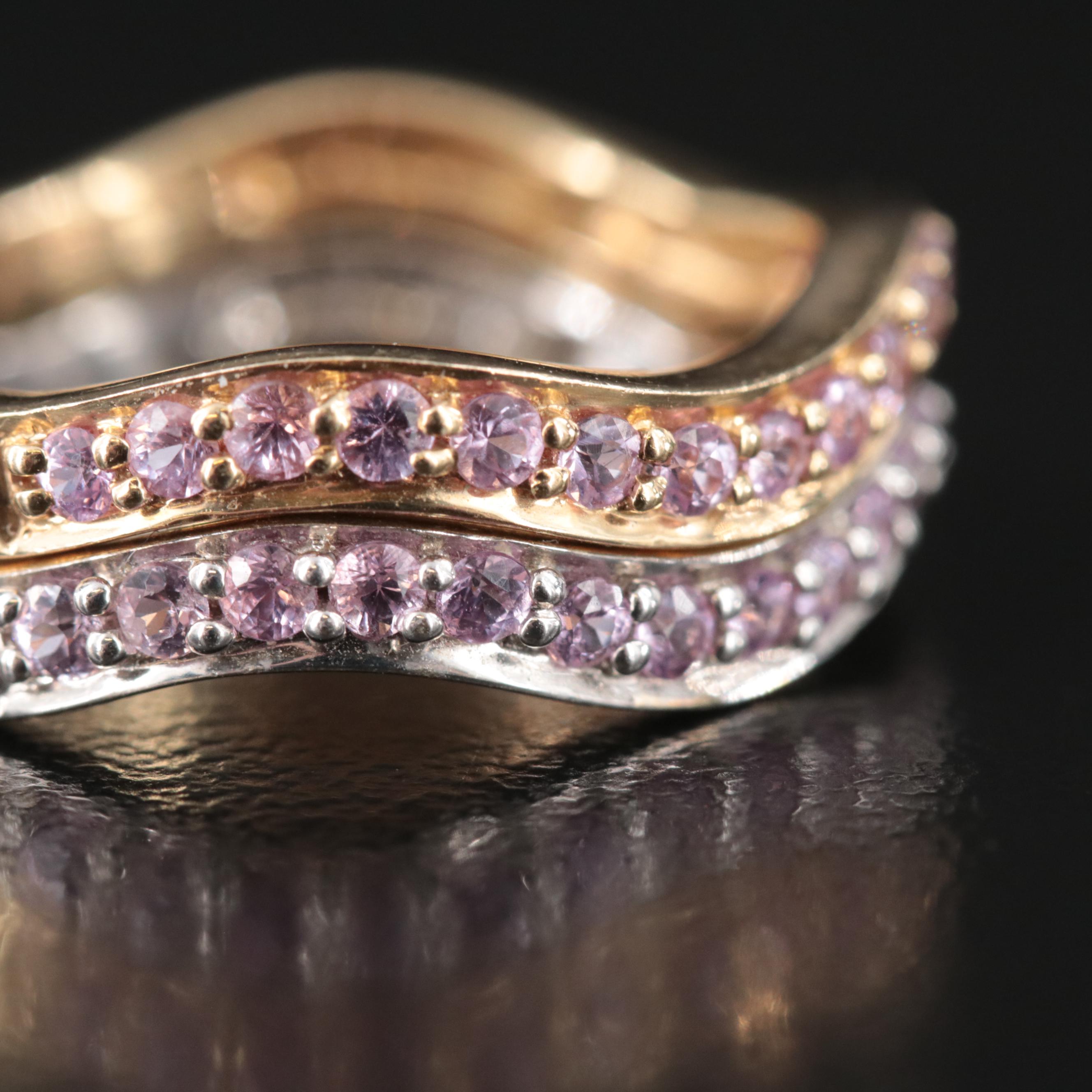 14K Pink Sapphire Stacking Wave Rings | EBTH