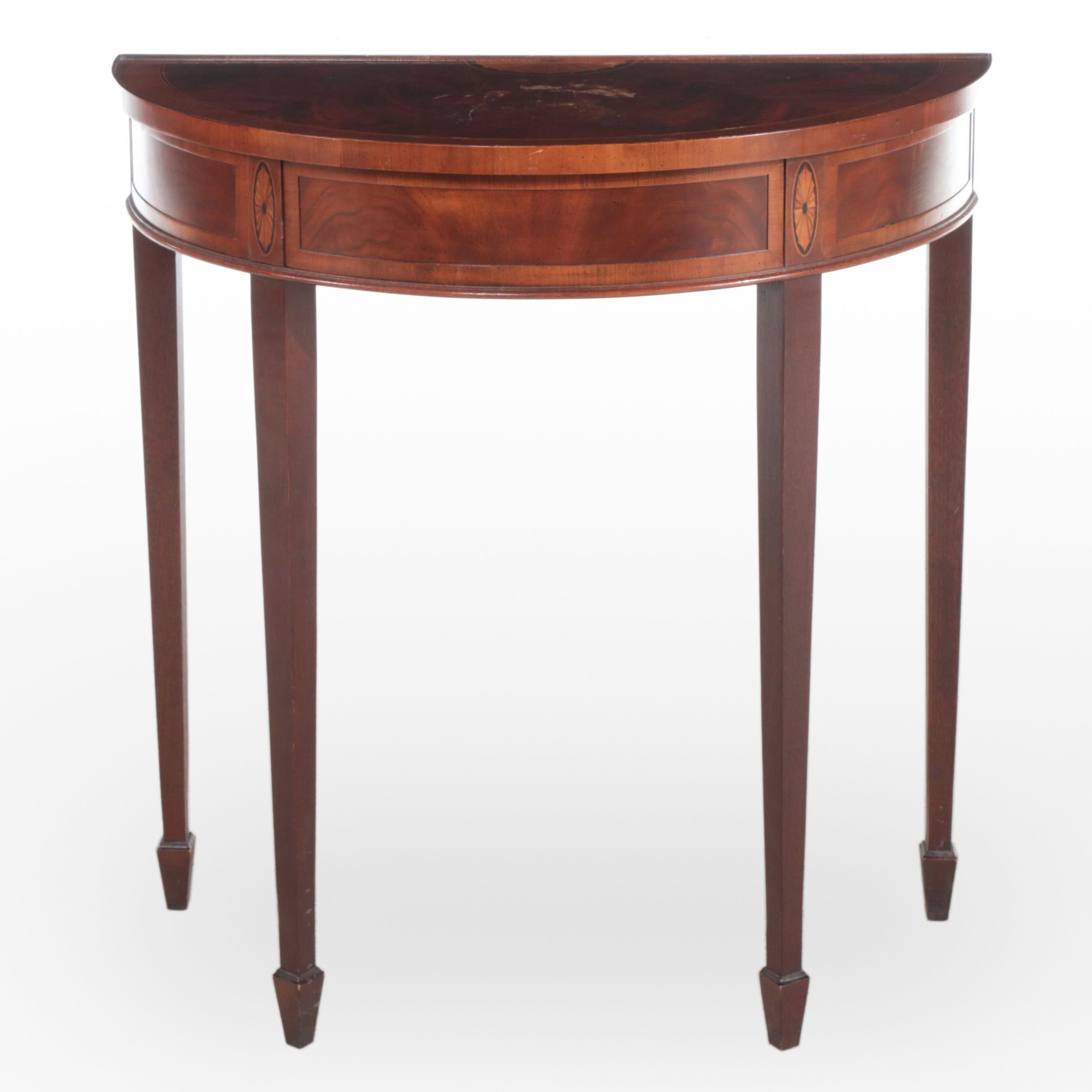 Hekman Federal Style Flame Mahogany and Marquetry Demilune Console ...