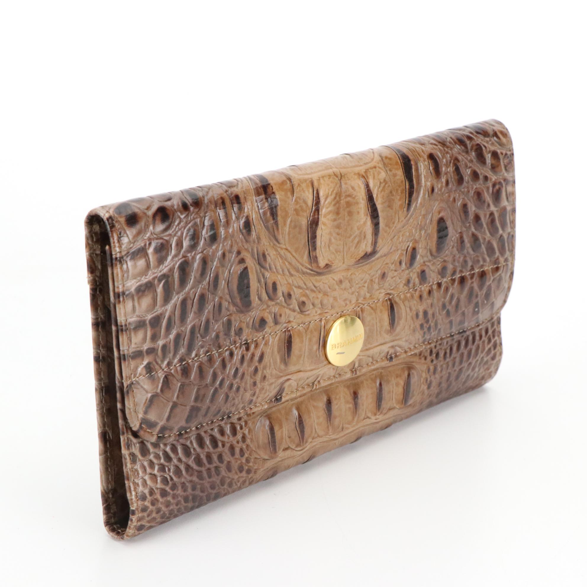 Brahmin Taupe Brown Alligator Leather Trifold Checkbook Wallet and ...