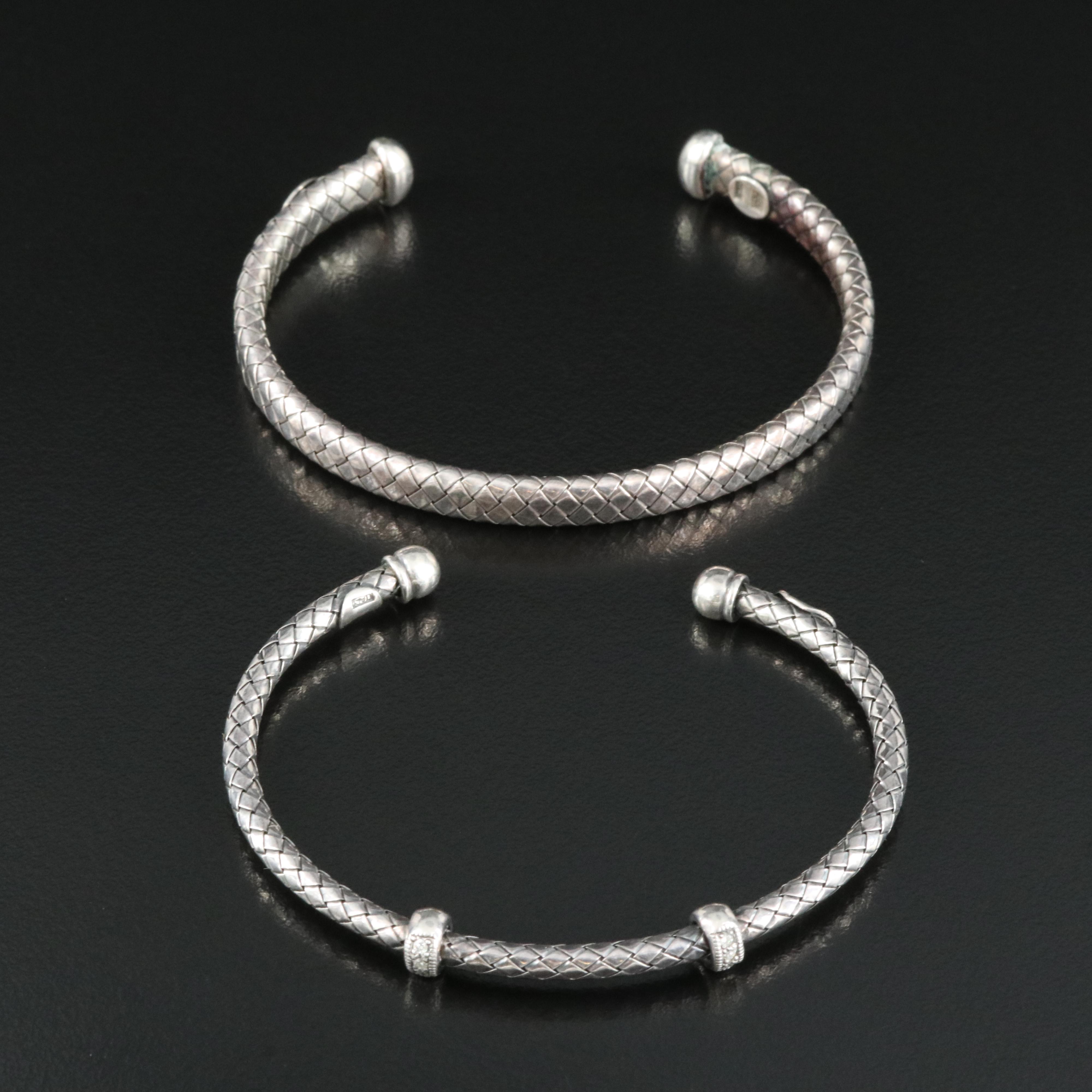 Italian Alisa Sterling Diamond Woven Cuffs | EBTH