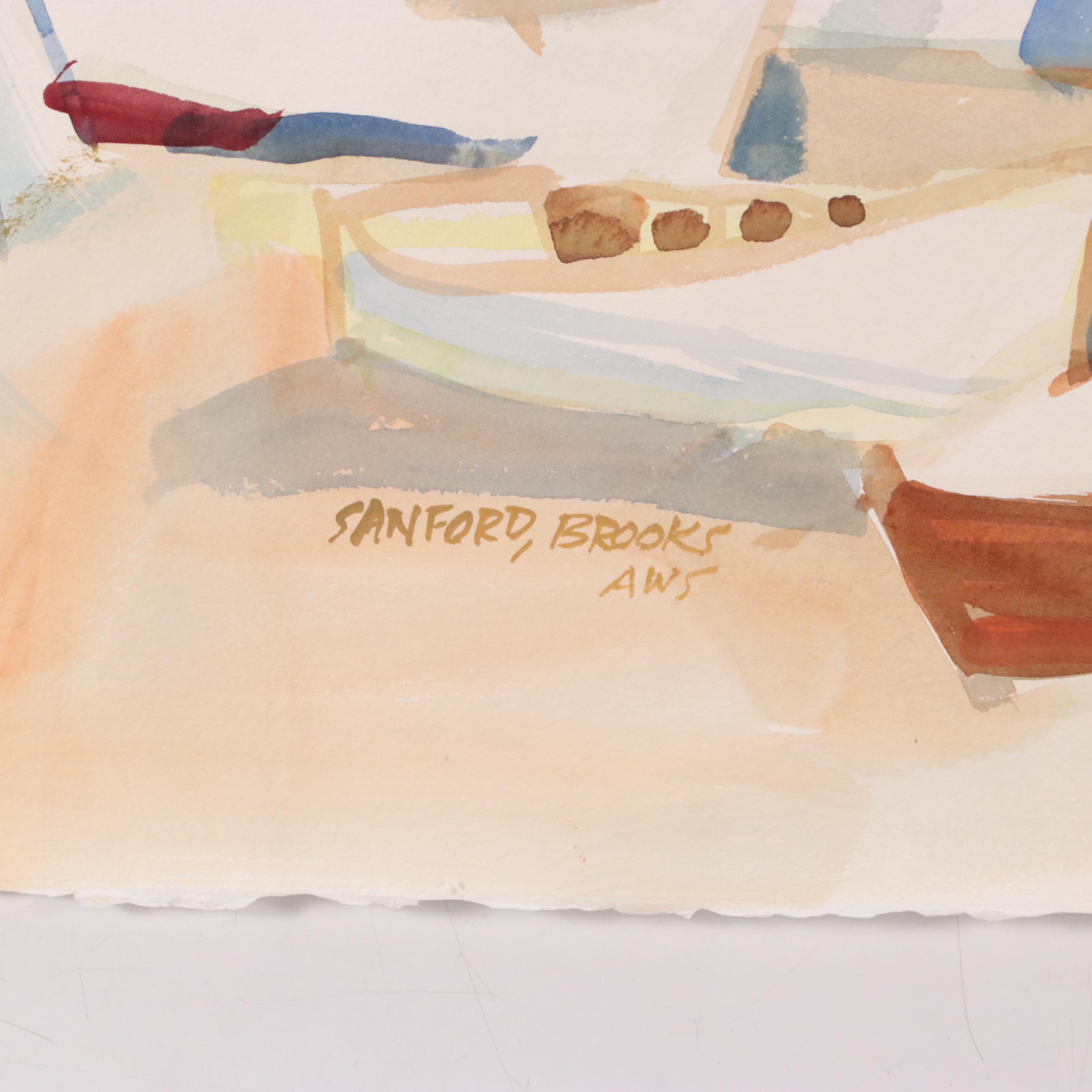 Sanford Mitchell "Samp" Brooks Modern Harbor Scene Watercolor Painting ...