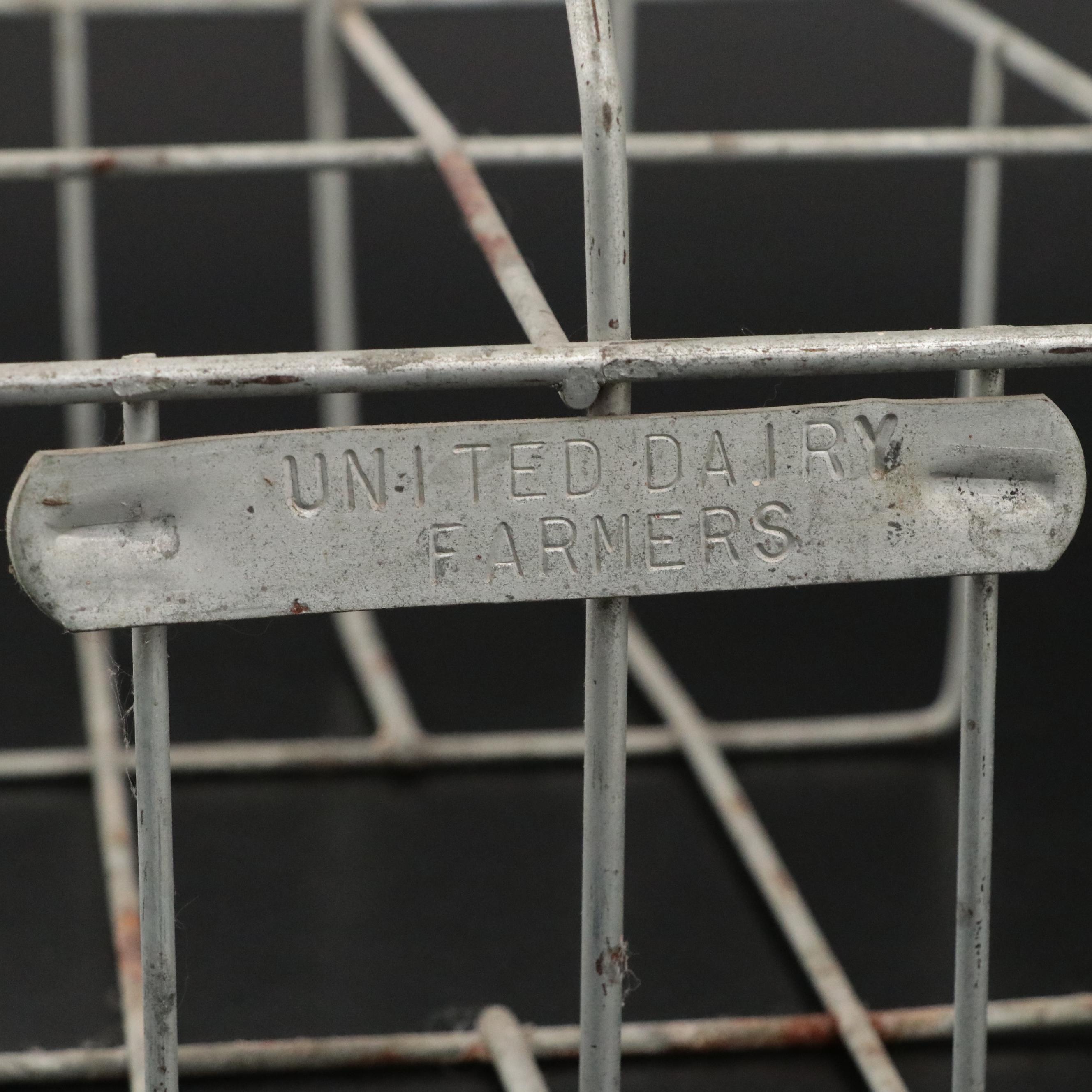 United Dairy Farmers Metal Caddy with Glass Milk Bottles, Mid to Late ...