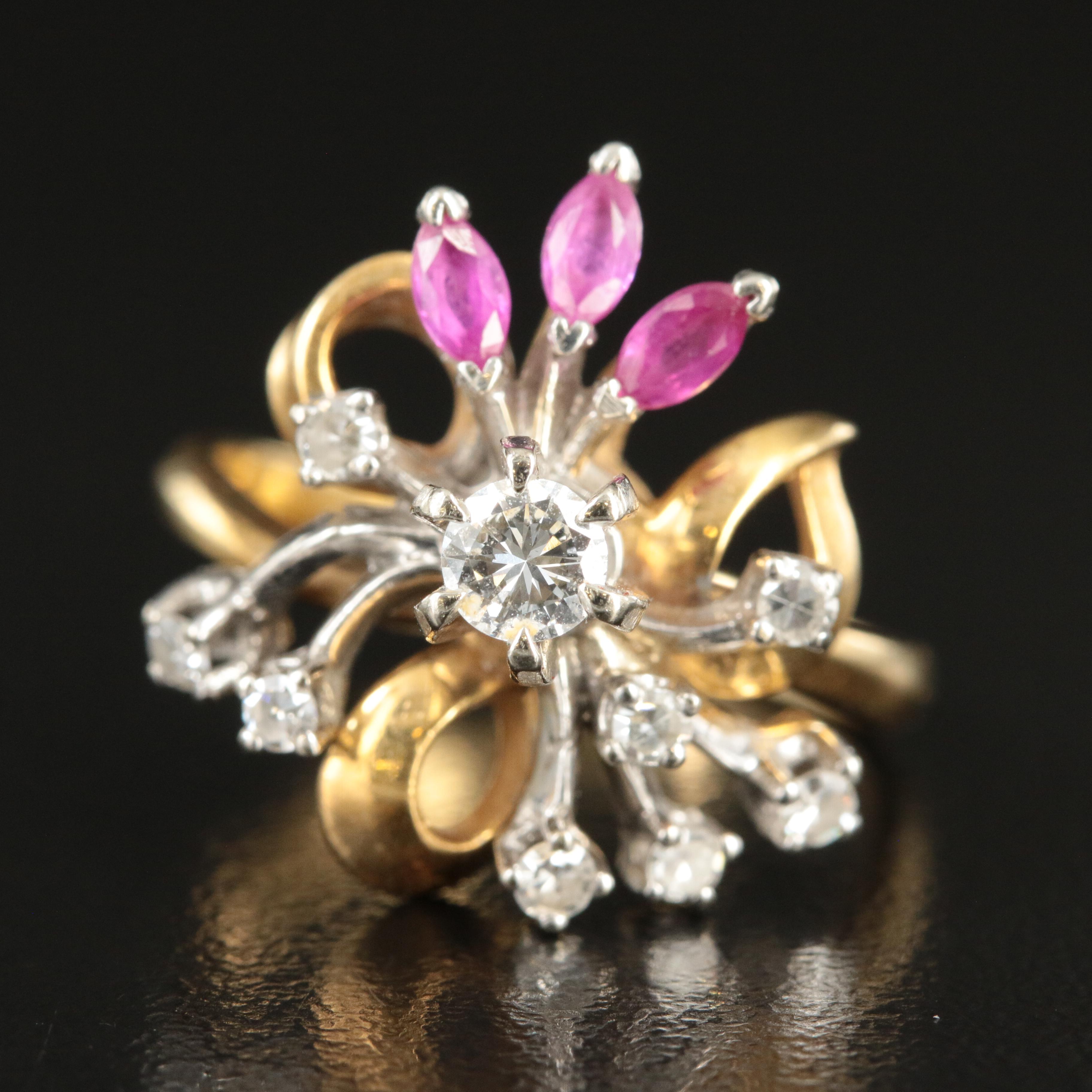 Vintage 18K Ruby and Diamond Spray Ring | EBTH