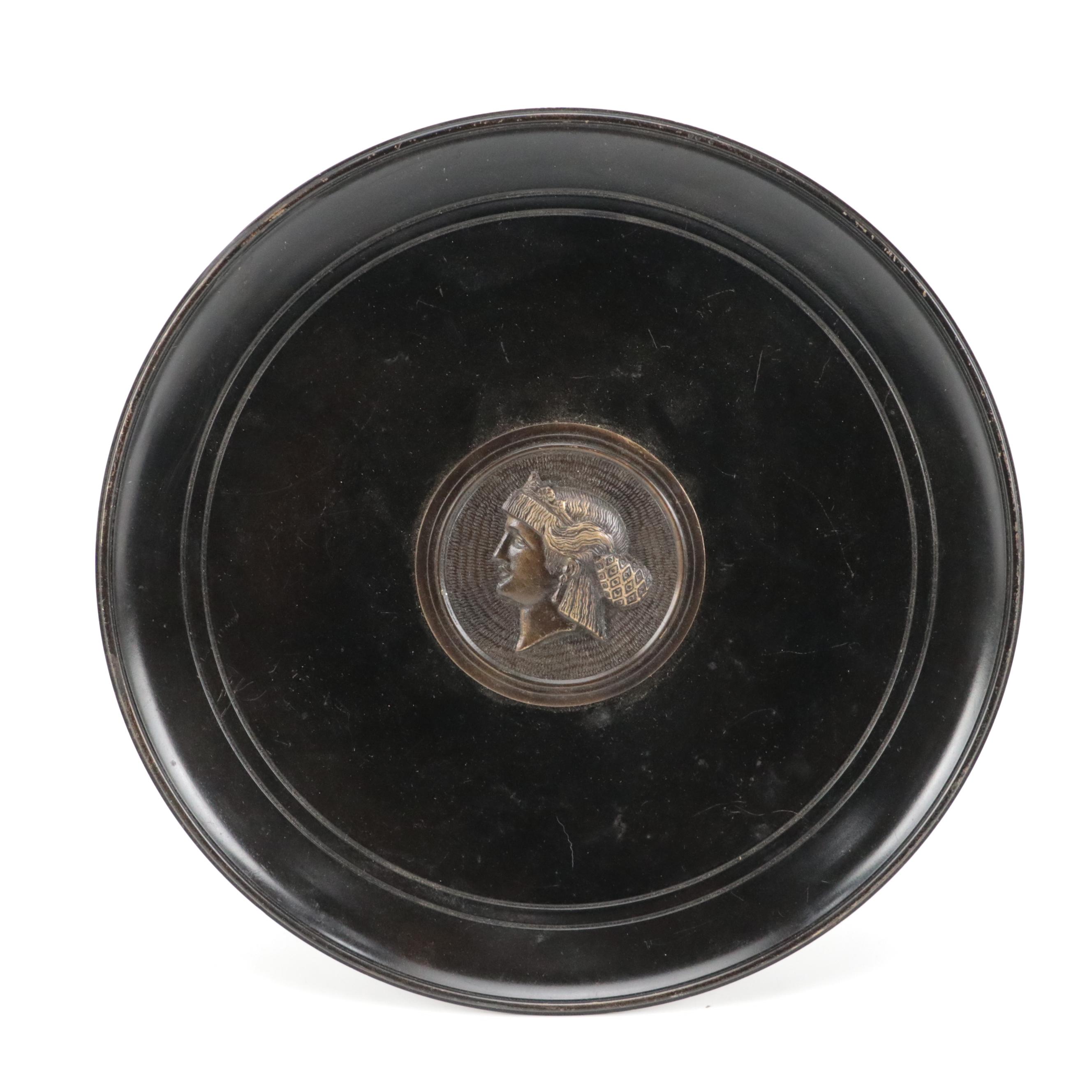 Neoclassical Style Bronze Tazza With Female Figural Base and Low Relief ...