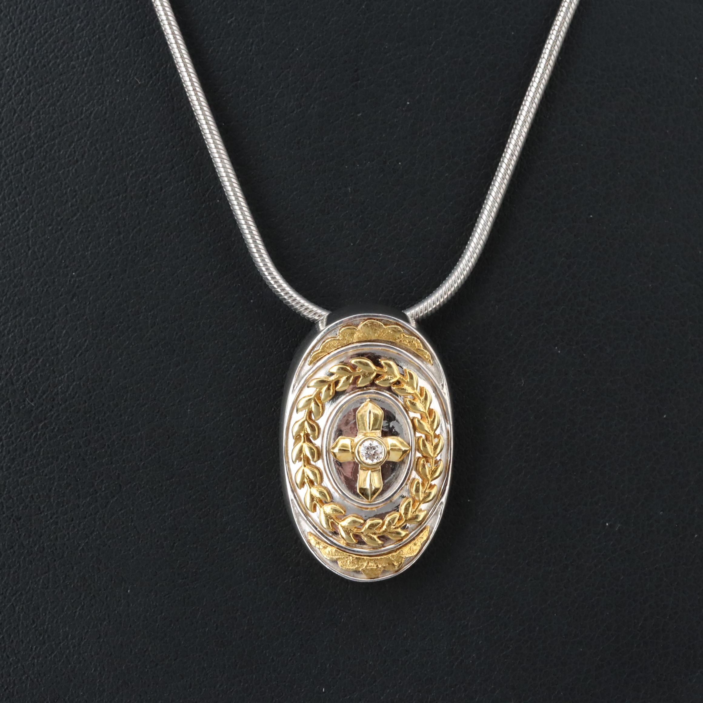 Carl BlackBurn Sterling Diamond Pendant Necklace with 18K Accents | EBTH