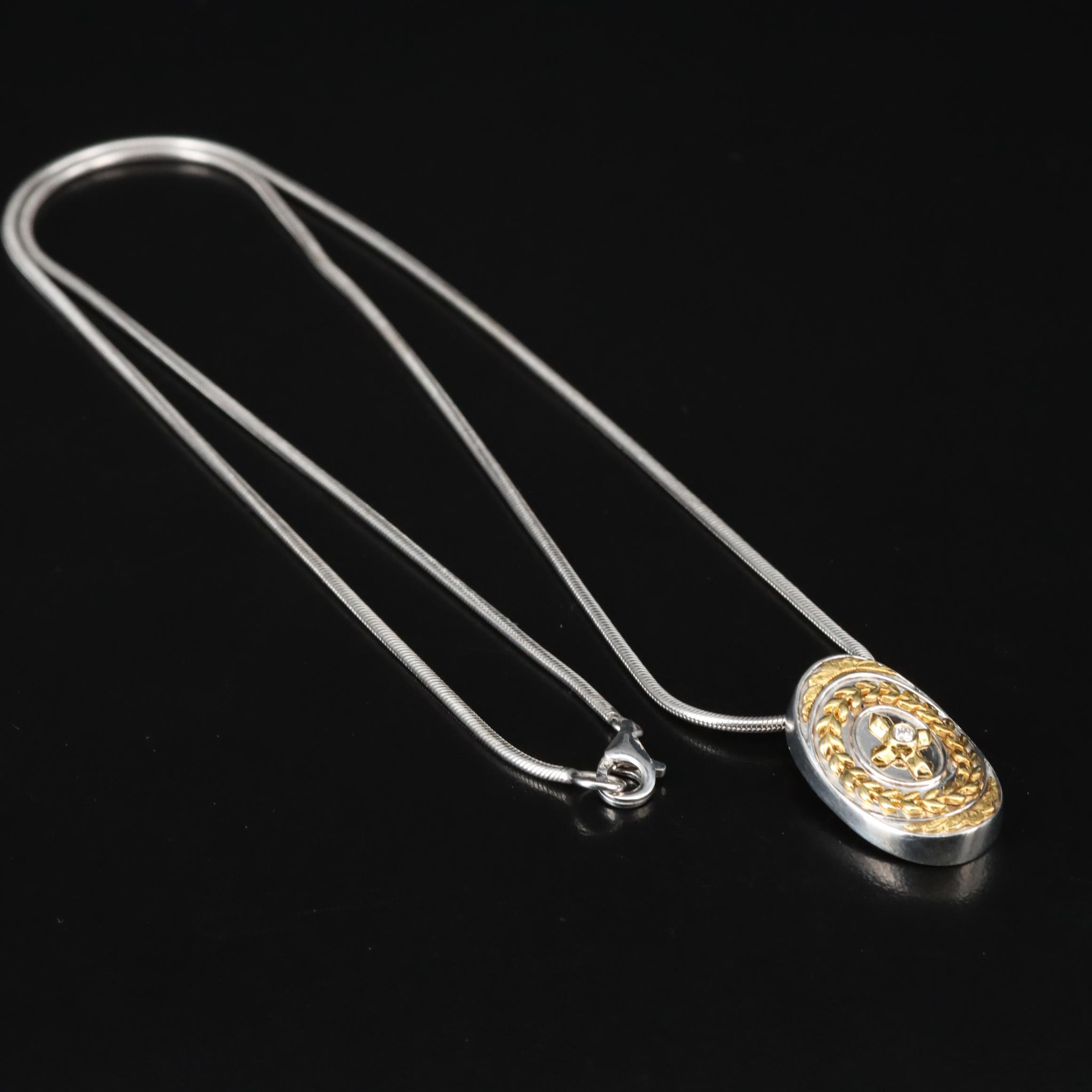 Carl BlackBurn Sterling Diamond Pendant Necklace with 18K Accents | EBTH