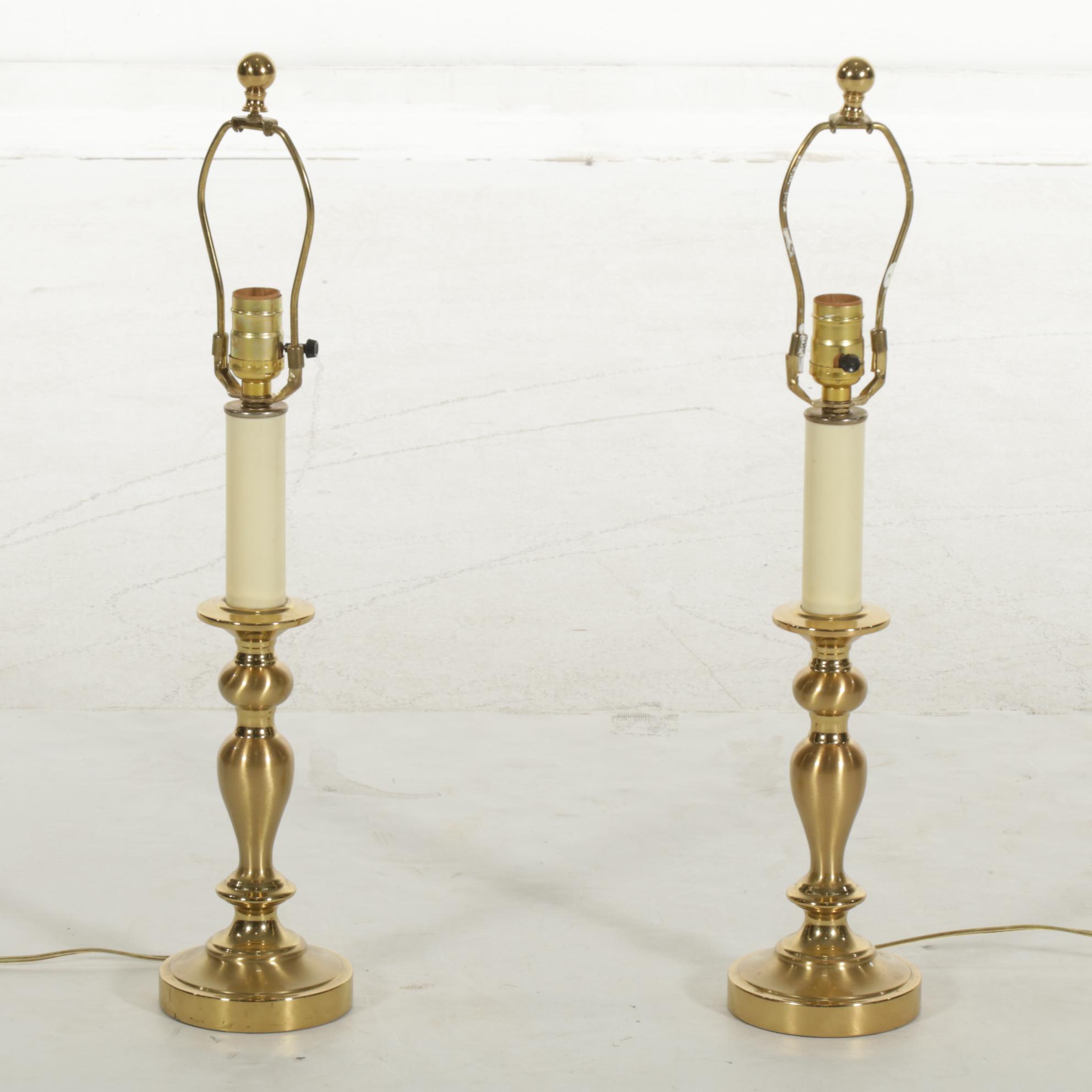 Pair of Federal Style Turned Brass Candlestick Table Lamps | EBTH